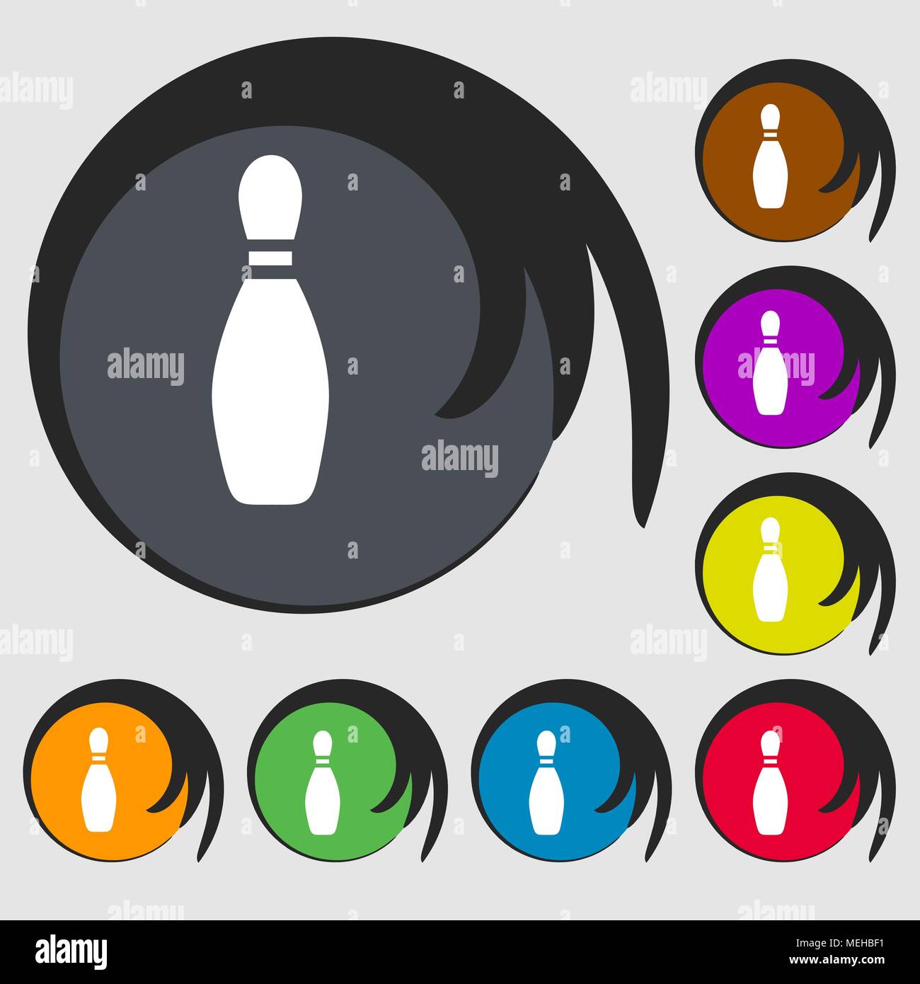pin bowling icon. Symbols on eight colored buttons. Vector illustration ...