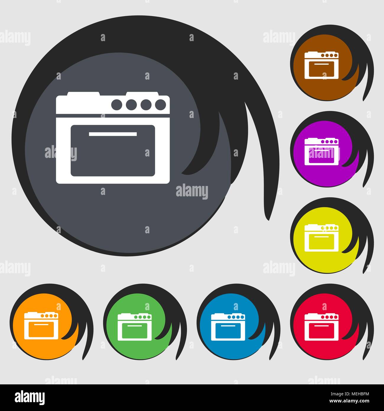 kitchen stove icon. Symbols on eight colored buttons. Vector ...