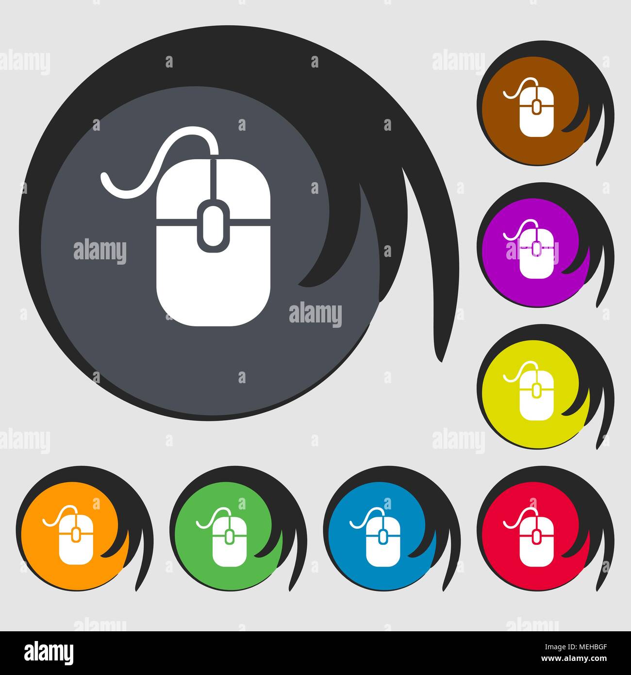 Computer mouse icon. Symbols on eight colored buttons. Vector ...