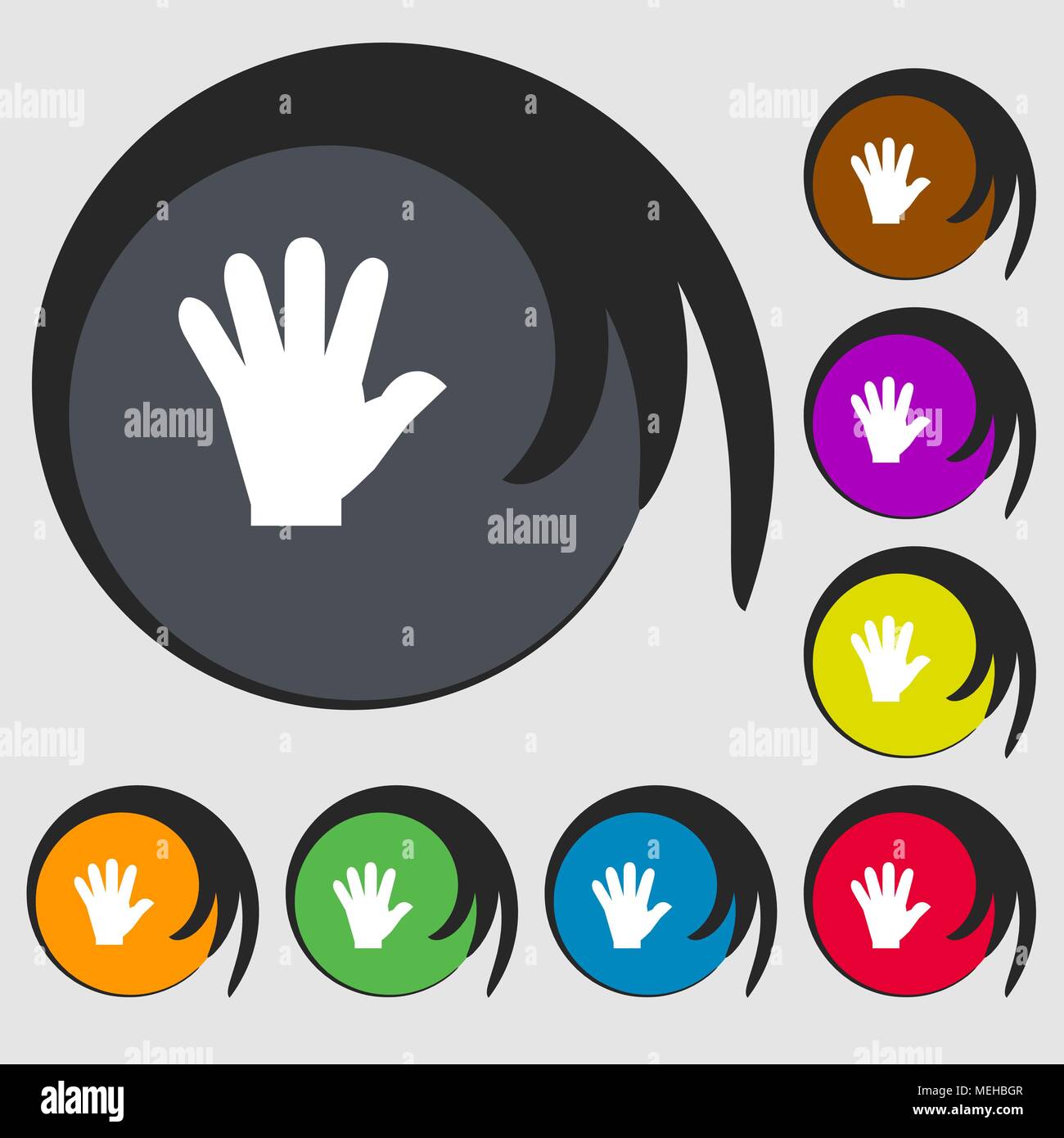 hand icon. Symbols on eight colored buttons. Vector illustration Stock ...