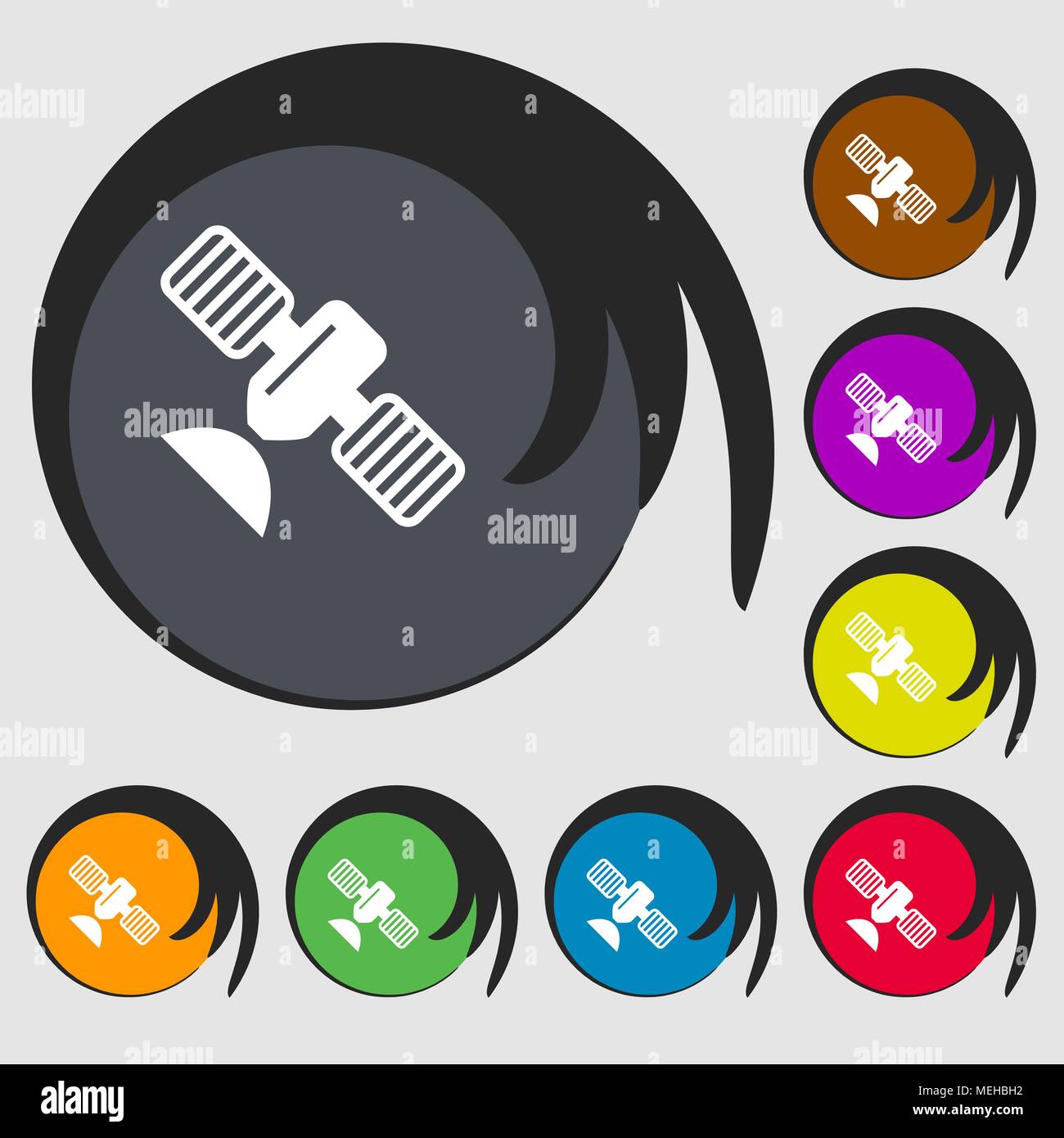 satellite icon. Symbols on eight colored buttons. Vector illustration ...