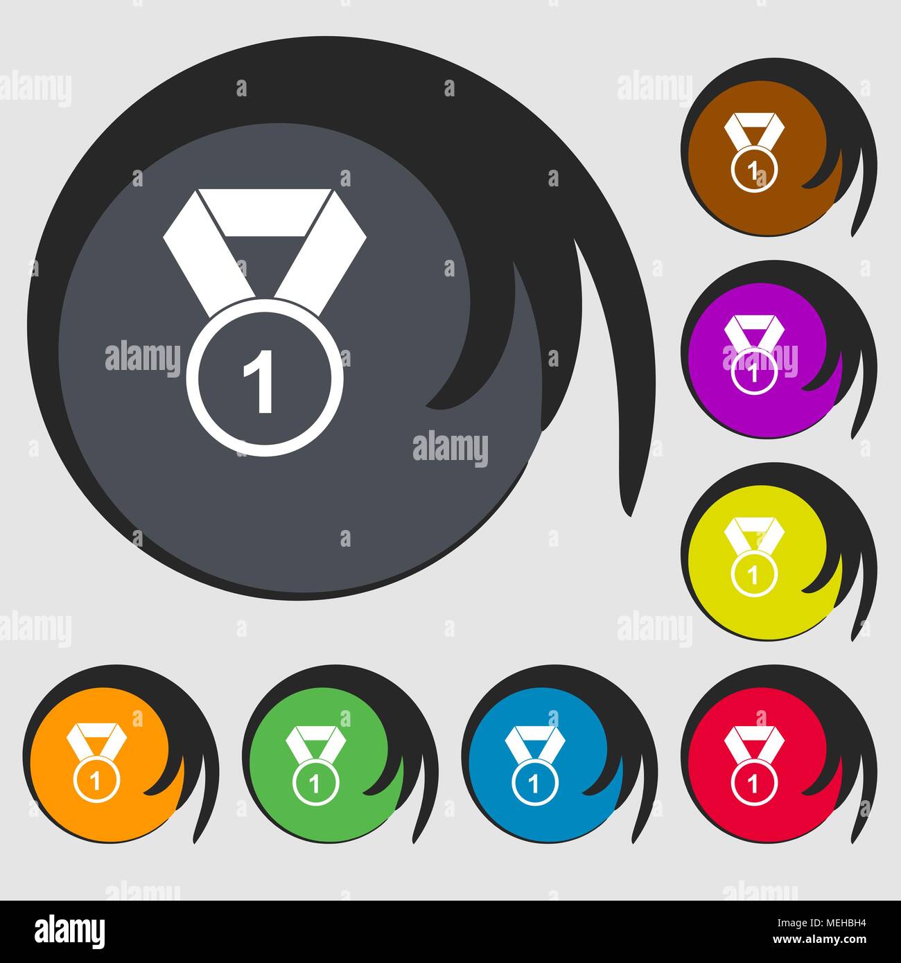 award medal icon. Symbols on eight colored buttons. Vector illustration ...