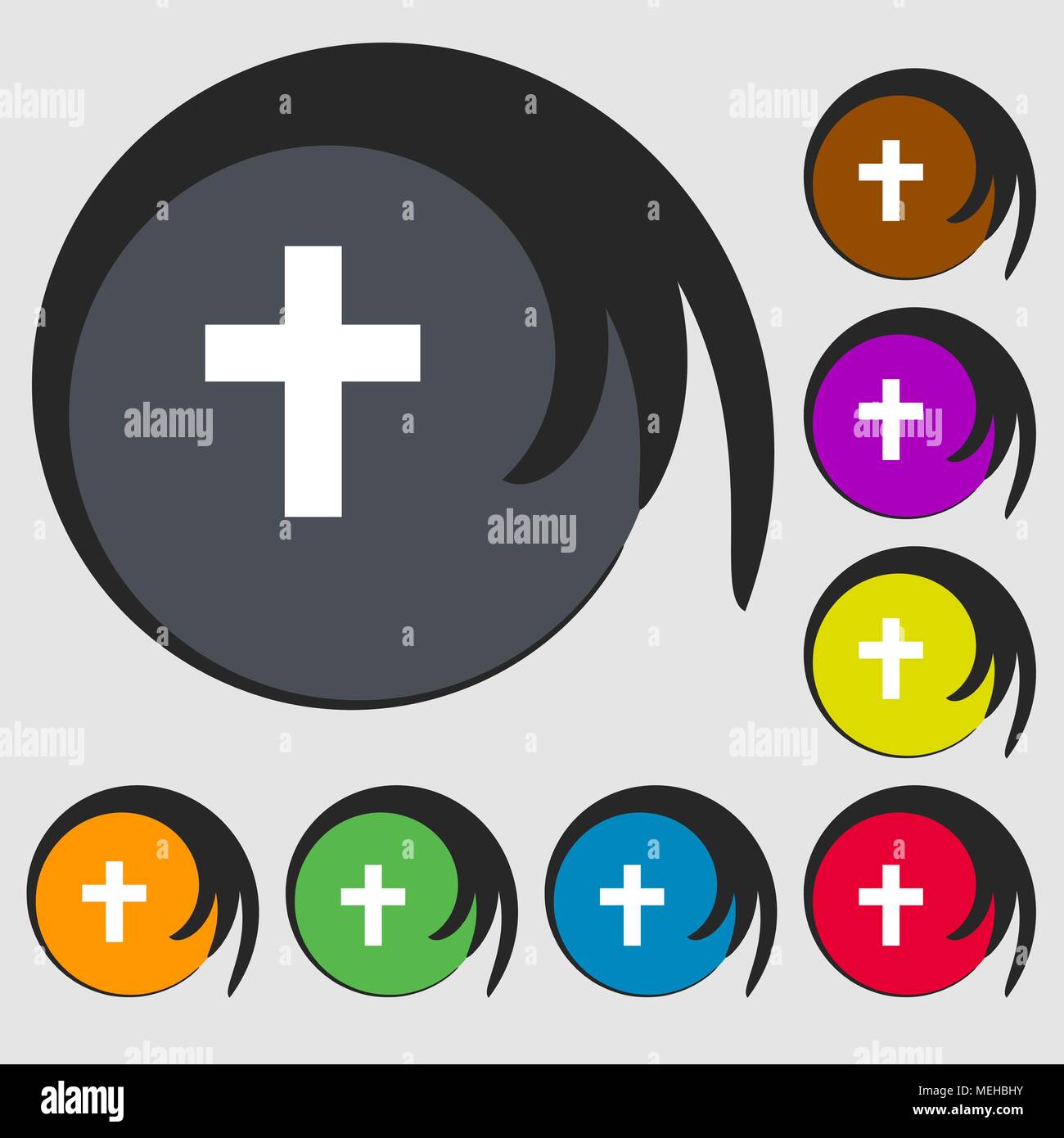 religious cross, Christian icon. Symbols on eight colored buttons ...