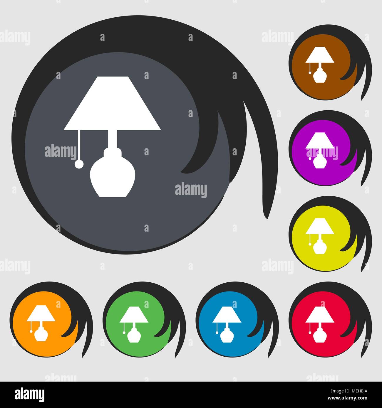 table lamp icon. Symbols on eight colored buttons. Vector illustration ...