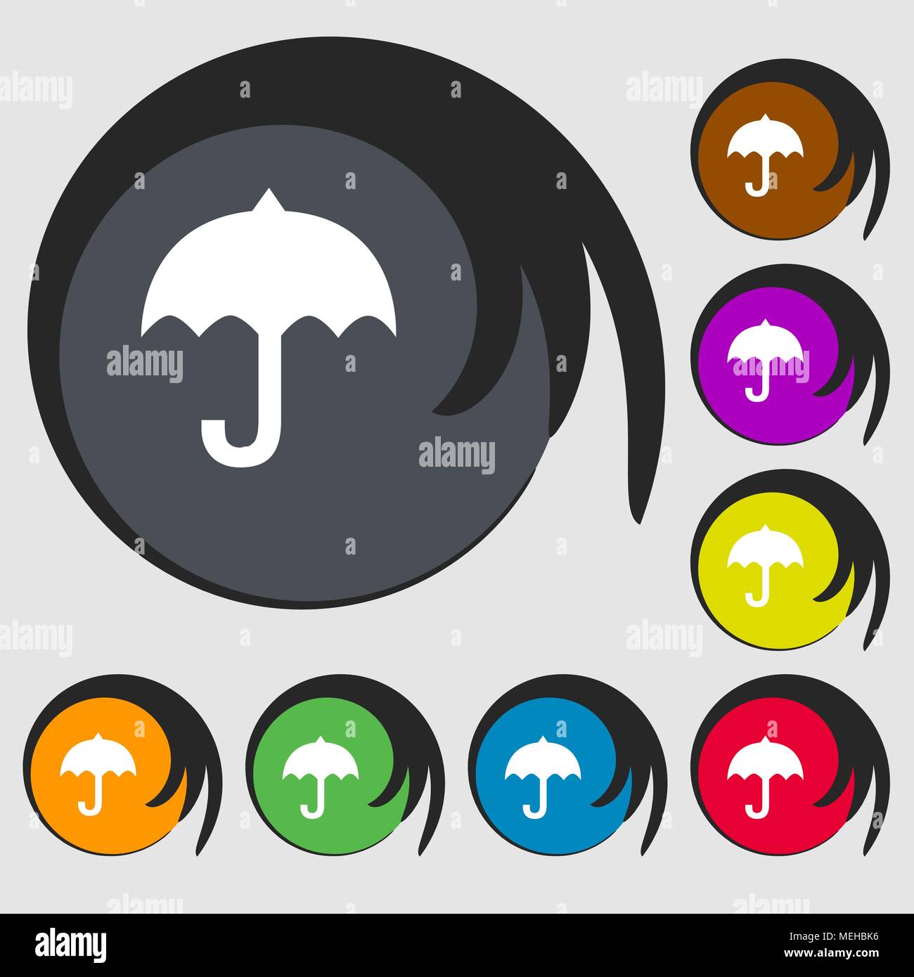 umbrella icon. Symbols on eight colored buttons. Vector illustration ...