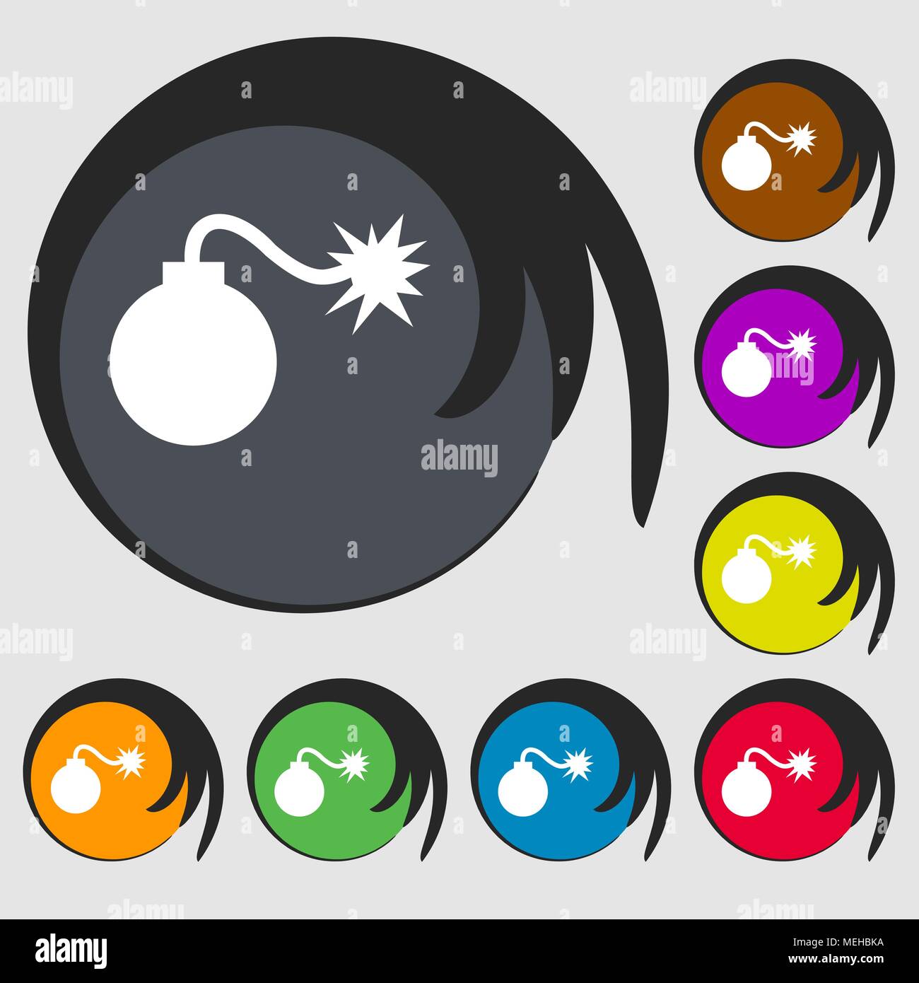 bomb icon. Symbols on eight colored buttons. Vector illustration Stock ...