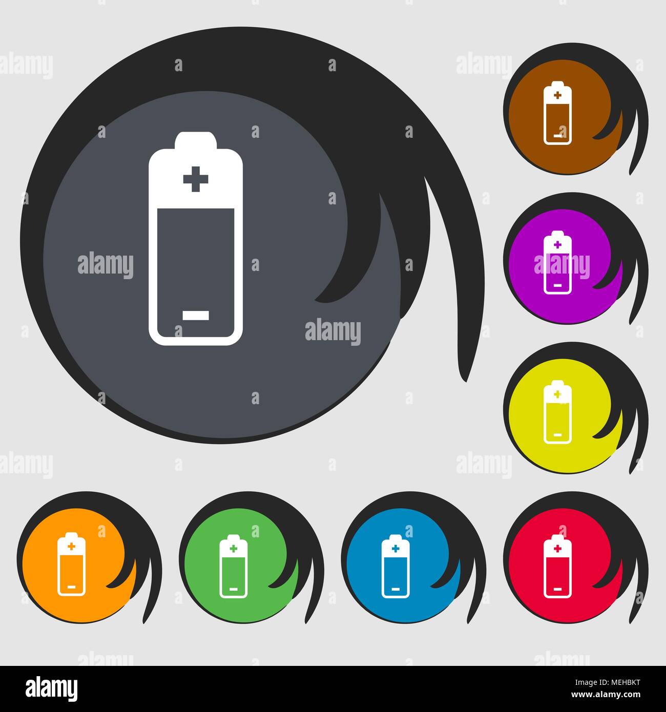 battery icon. Symbols on eight colored buttons. Vector illustration ...
