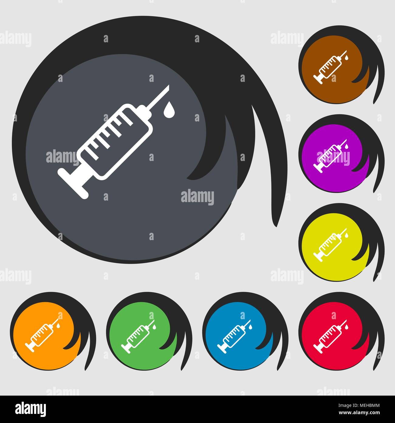 syringe icon. Symbols on eight colored buttons. Vector illustration ...
