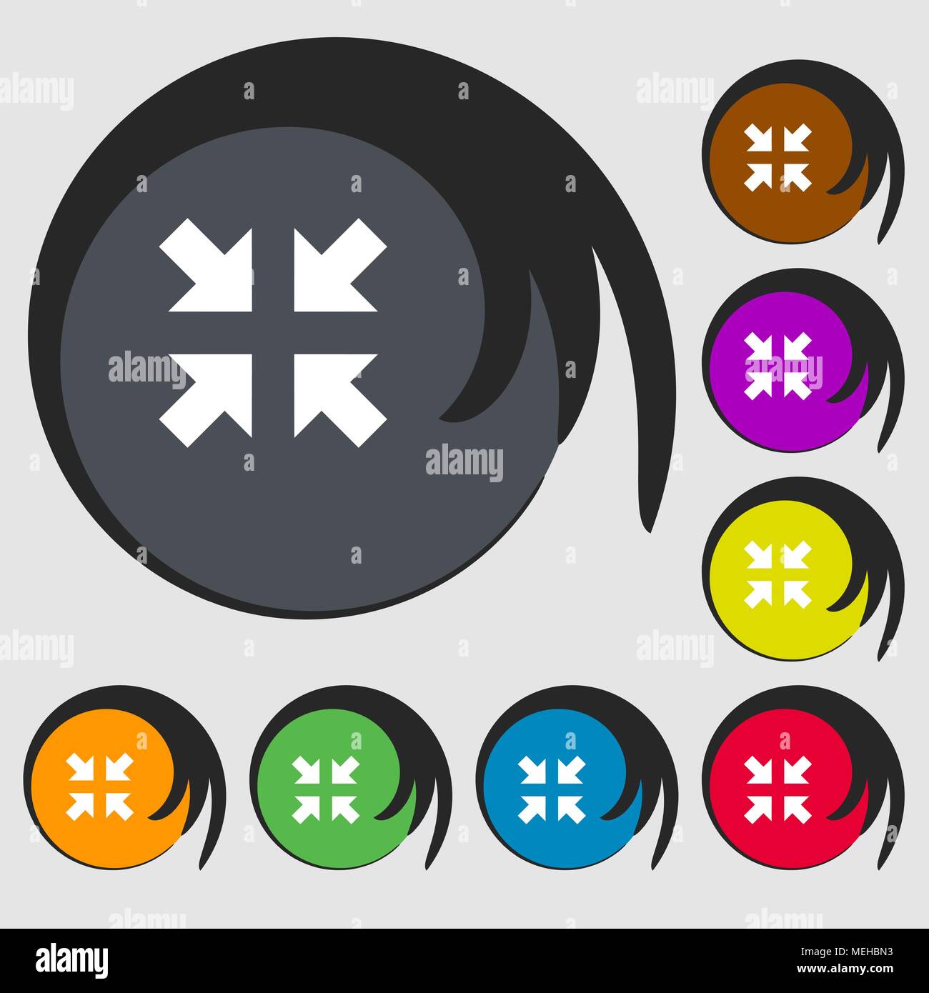 Exit full screen icon. Symbols on eight colored buttons. Vector ...