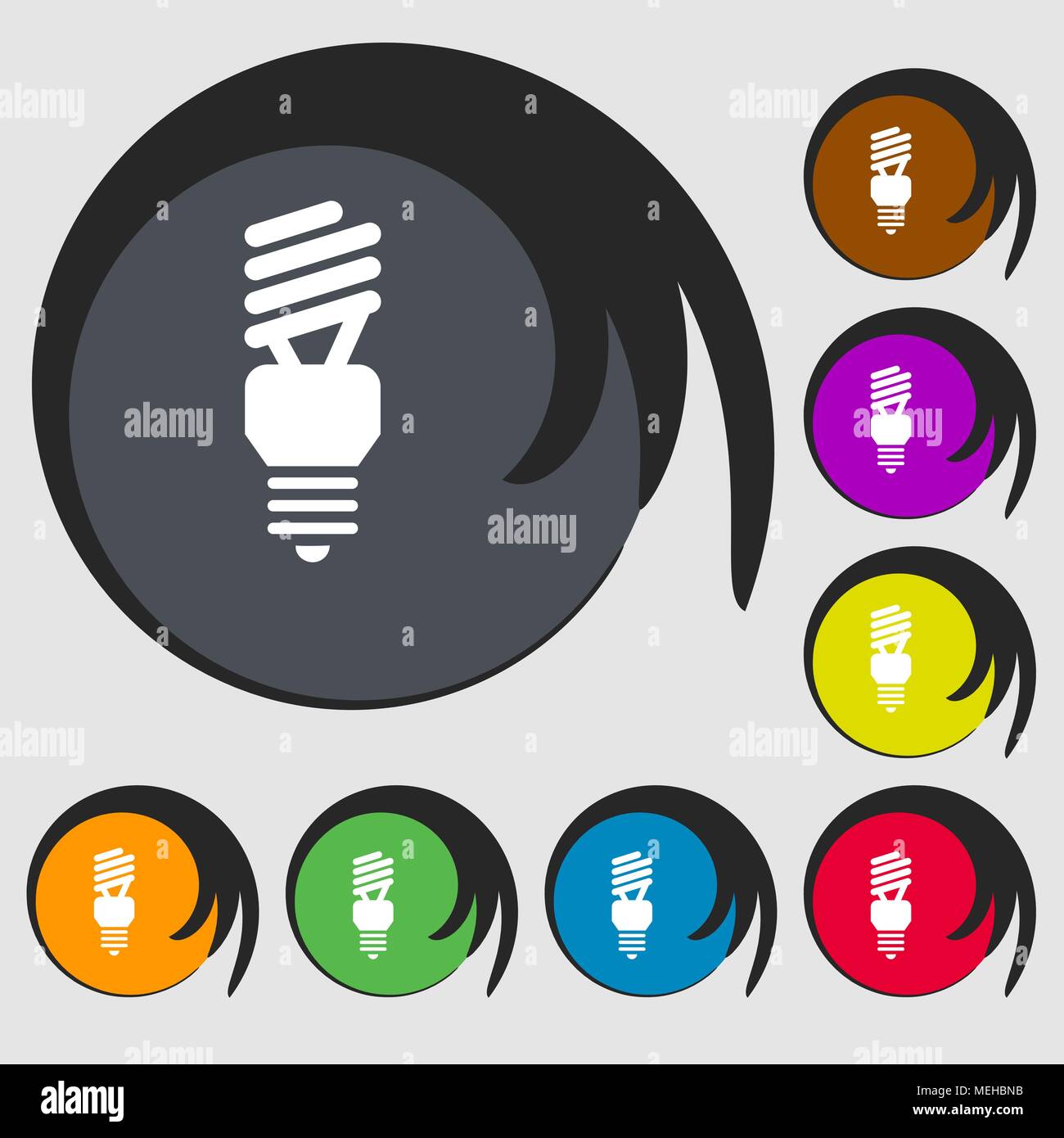 fluorescent lamp icon. Symbols on eight colored buttons. Vector ...
