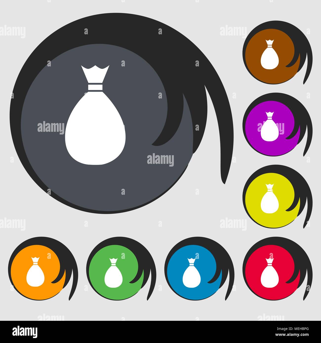 Bag icon. Symbols on eight colored buttons. Vector illustration Stock ...