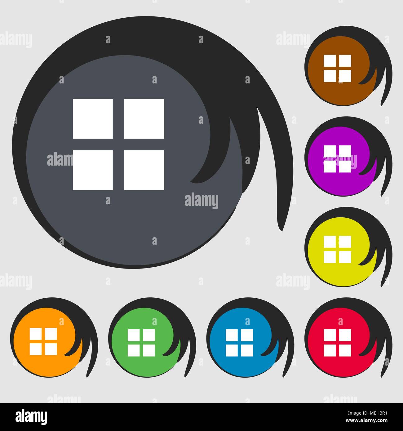 List menu, app icon. Symbols on eight colored buttons. Vector ...