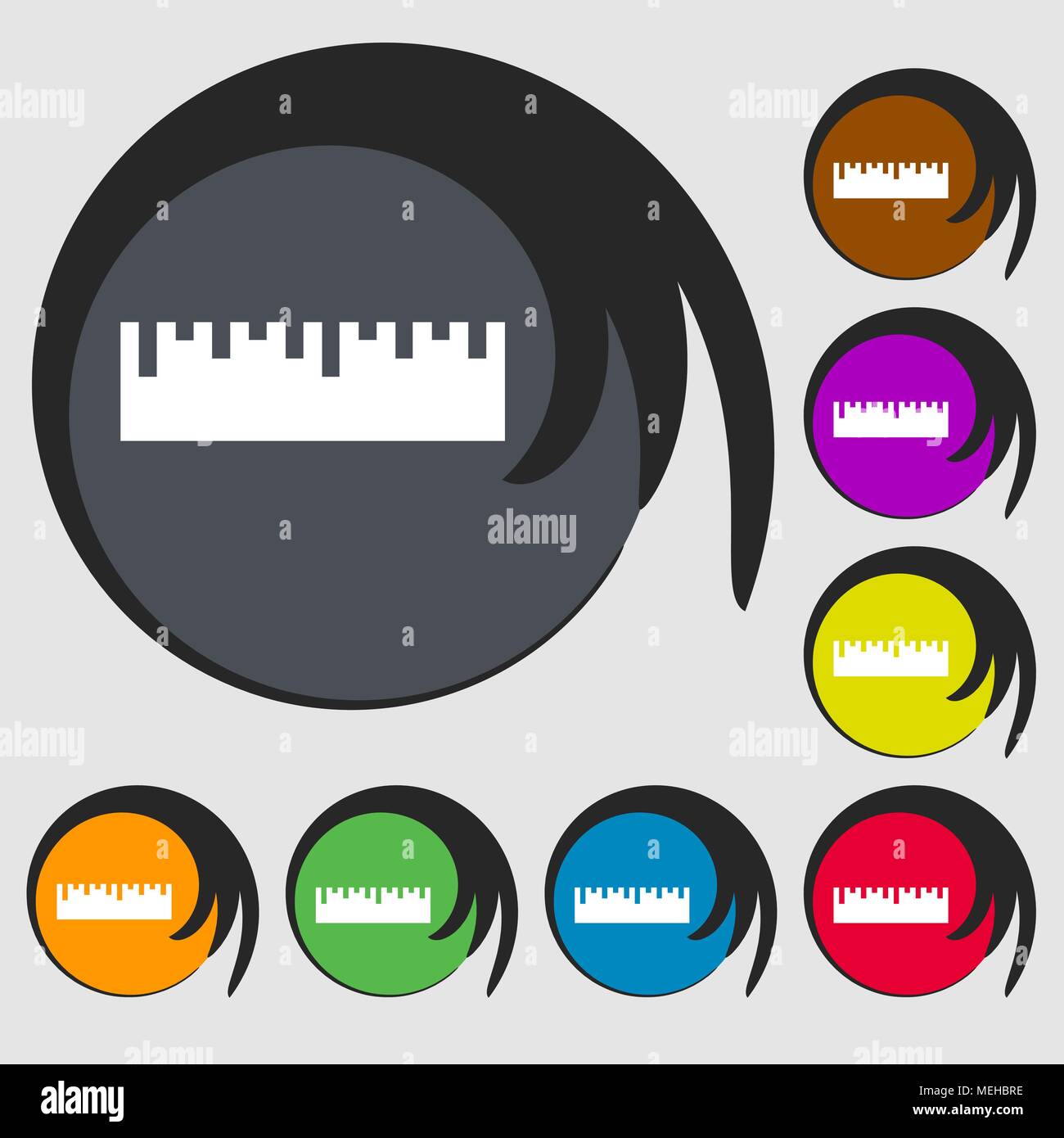 ruler icon. Symbols on eight colored buttons. Vector illustration Stock ...