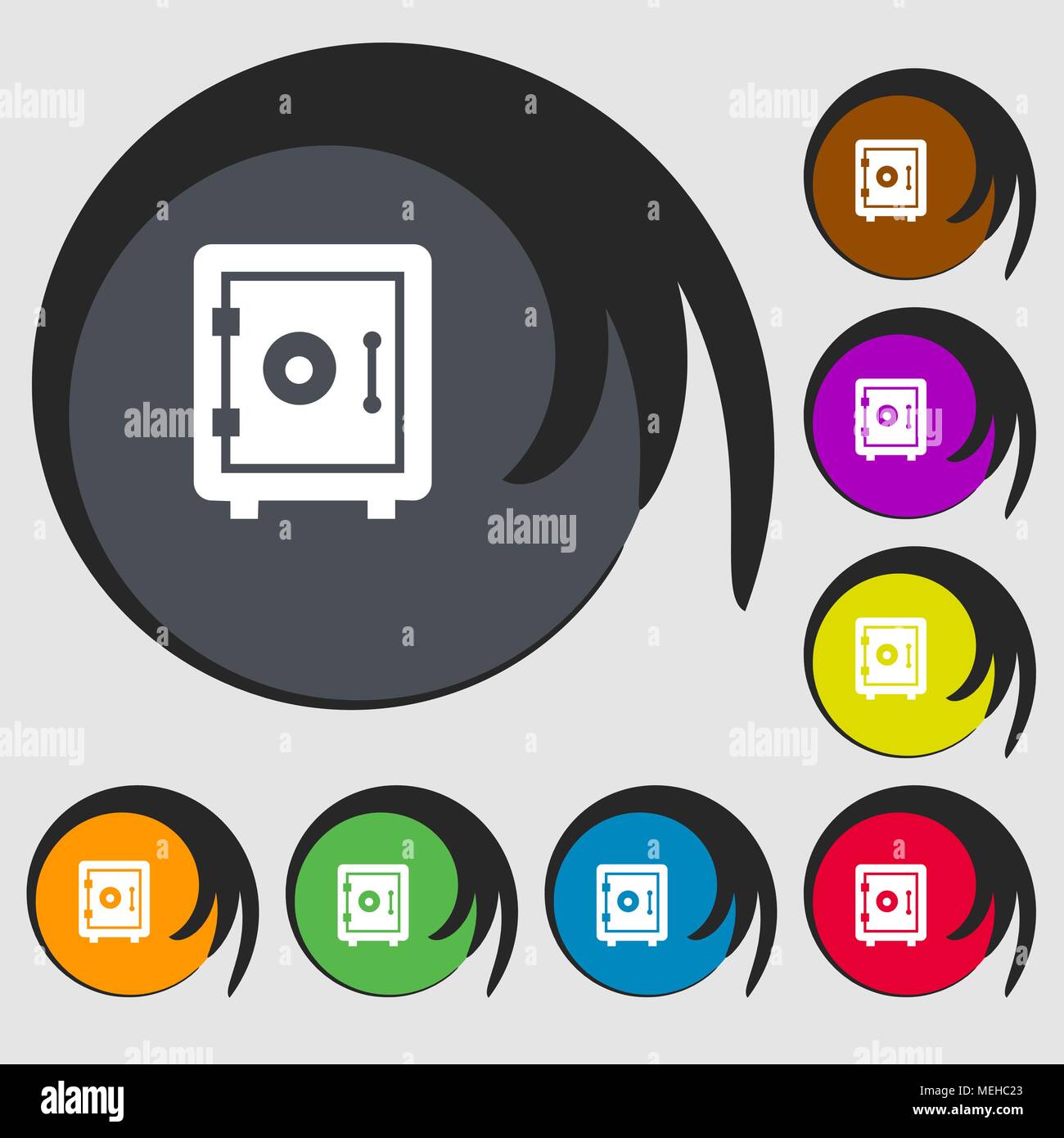 safe icon. Symbols on eight colored buttons. Vector illustration Stock ...