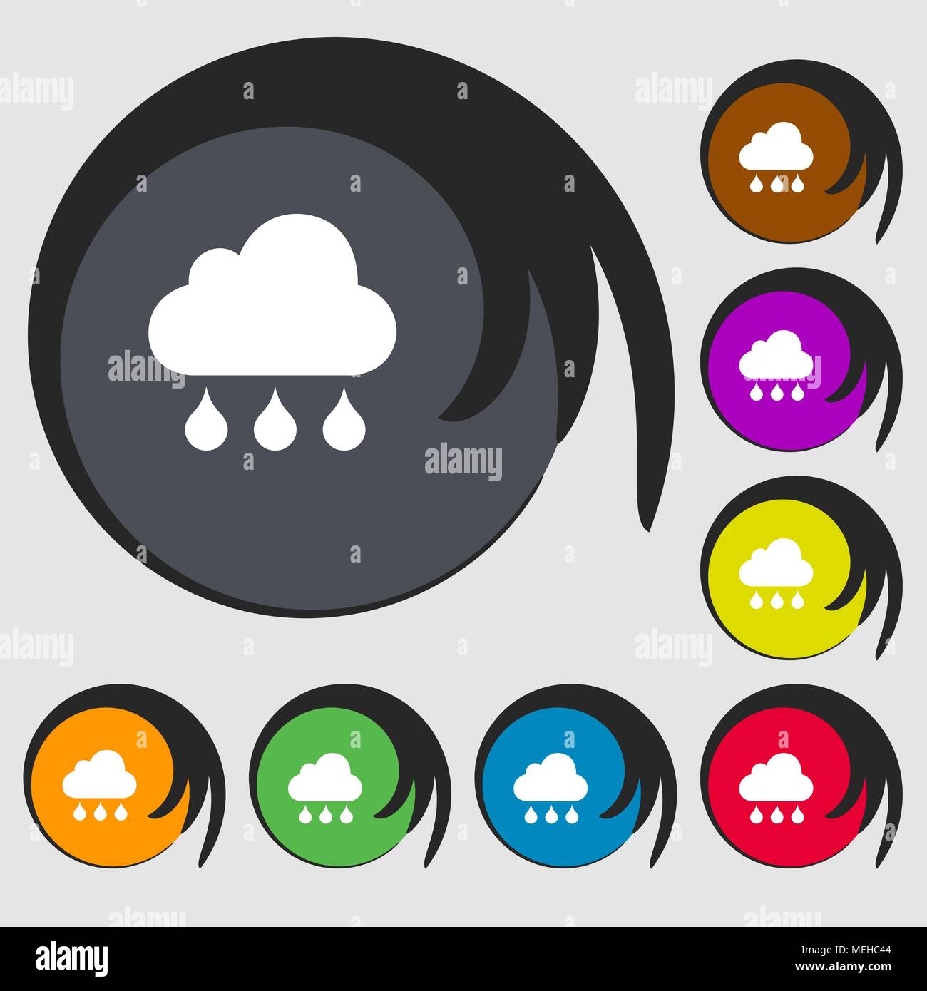 cloud rain icon. Symbols on eight colored buttons. Vector illustration ...