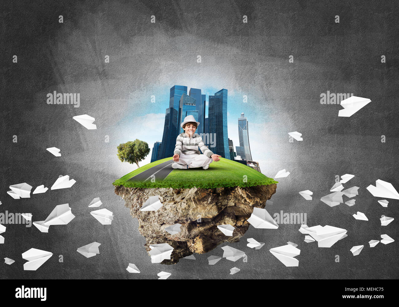 Little boy keeping mind conscious Stock Photo - Alamy