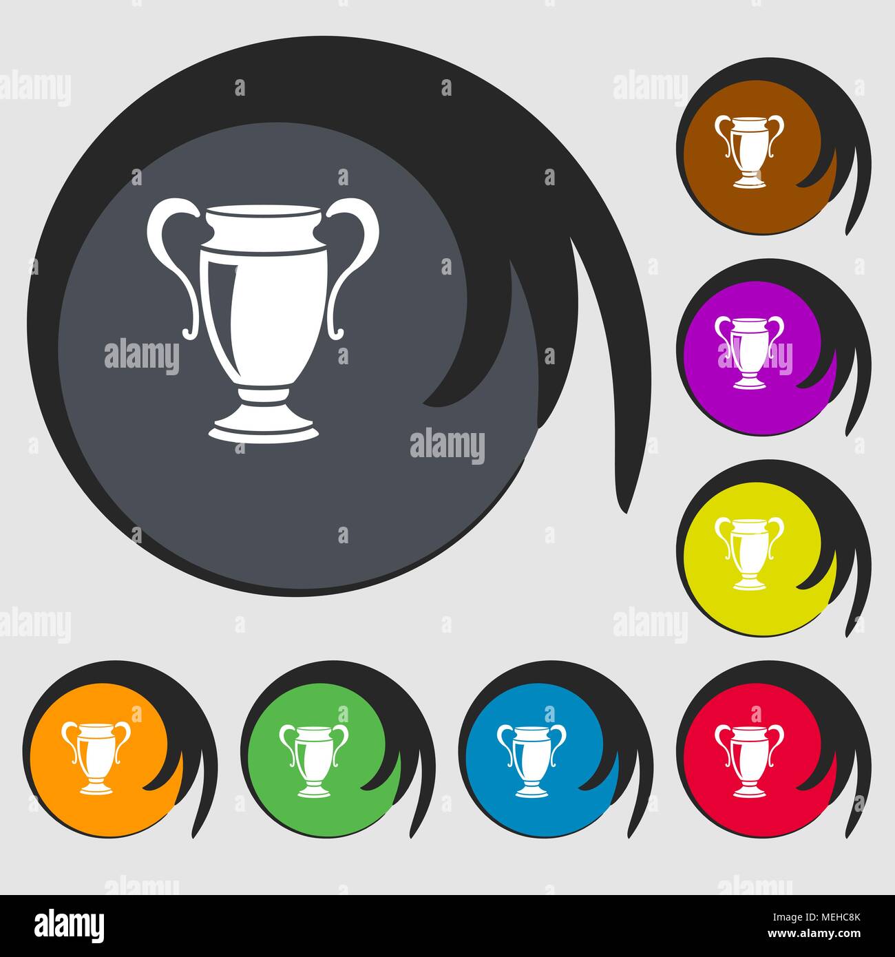 Trophy sign icon. Symbols on eight colored buttons. Vector illustration ...