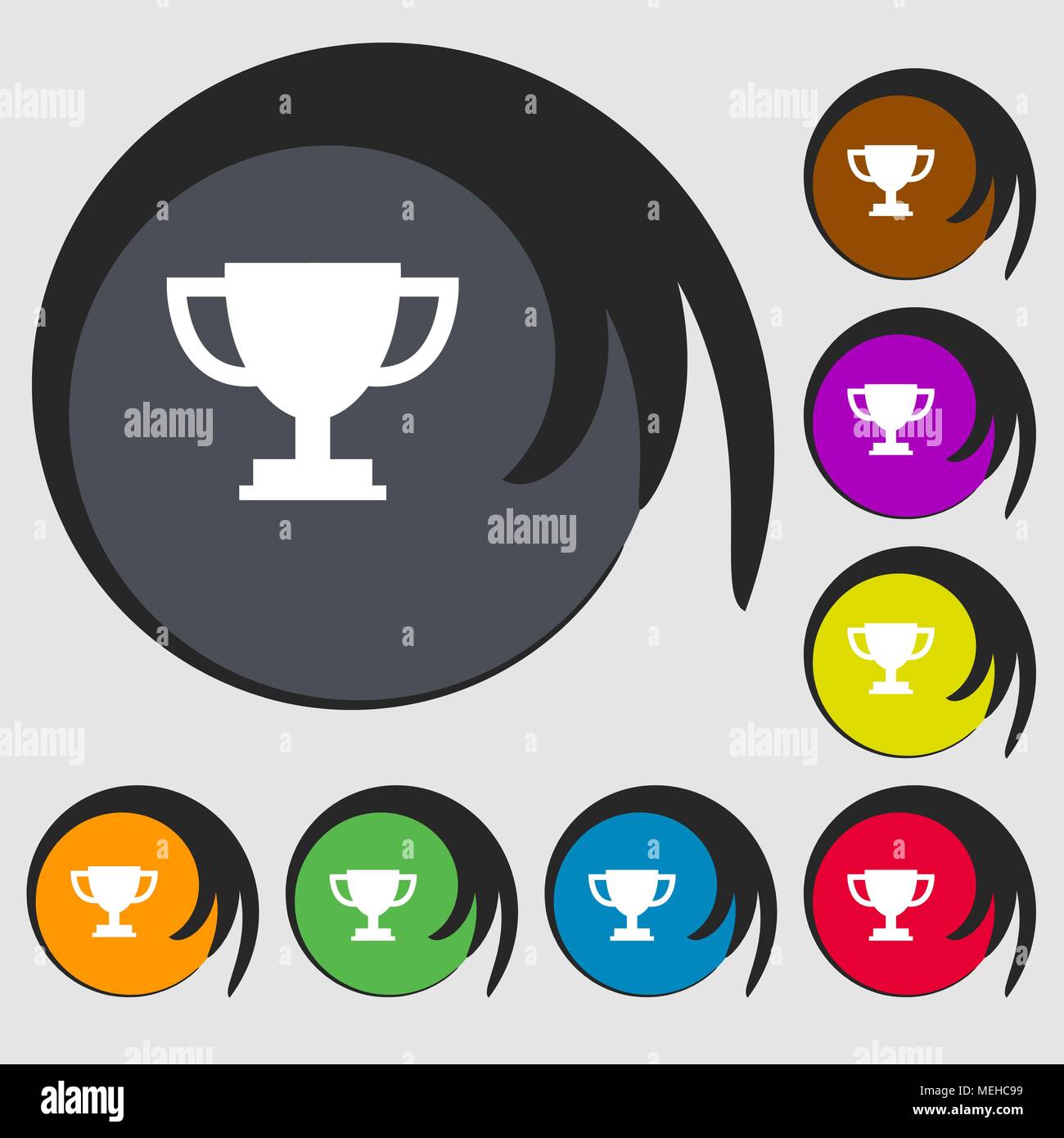 Trophy Cup sign icon. Symbols on eight colored buttons. Vector ...