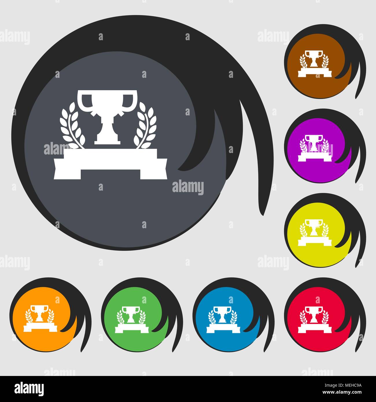 Trophy Cup sign icon. Symbols on eight colored buttons. Vector ...