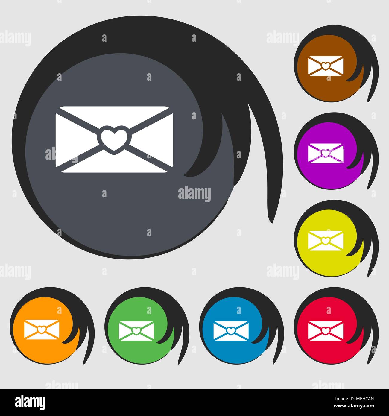 love letter sign icon. Symbols on eight colored buttons. Vector ...