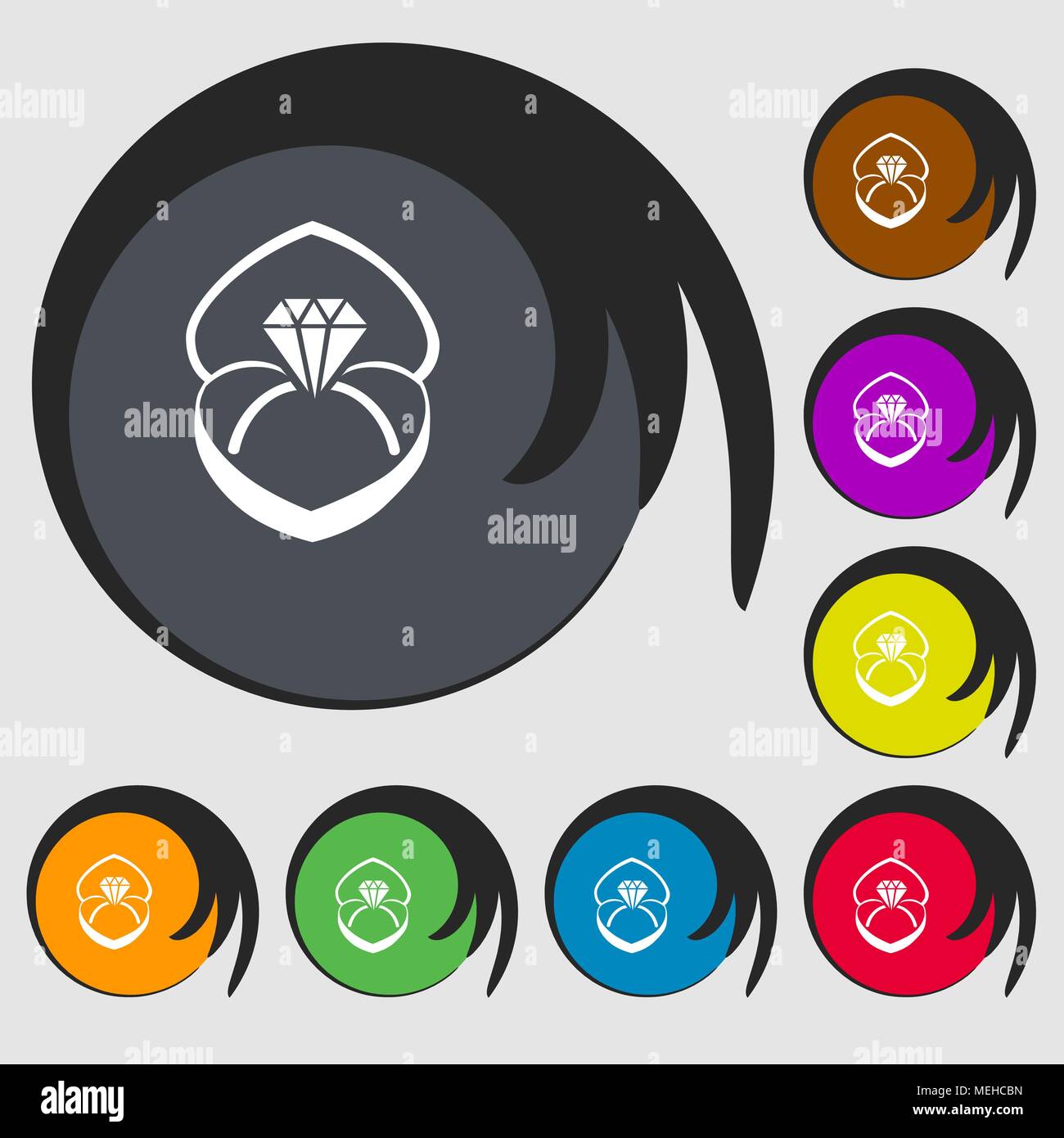 diamond ring sign icon. Symbols on eight colored buttons. Vector ...
