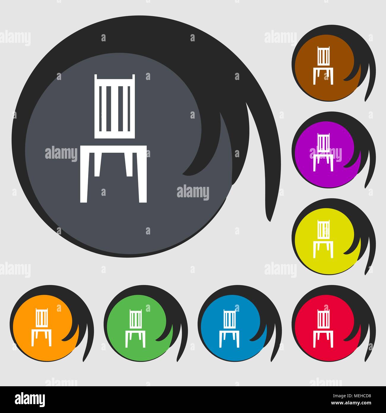 chair sign icon. Symbols on eight colored buttons. Vector illustration ...