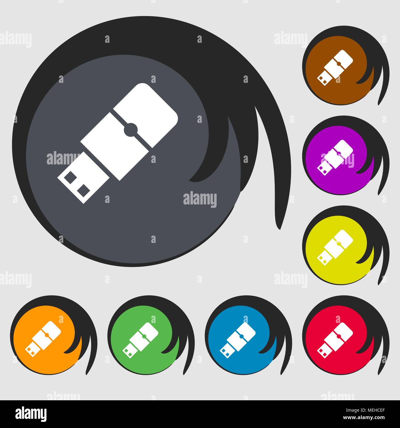 USB flash sign icon. Symbols on eight colored buttons. Vector ...