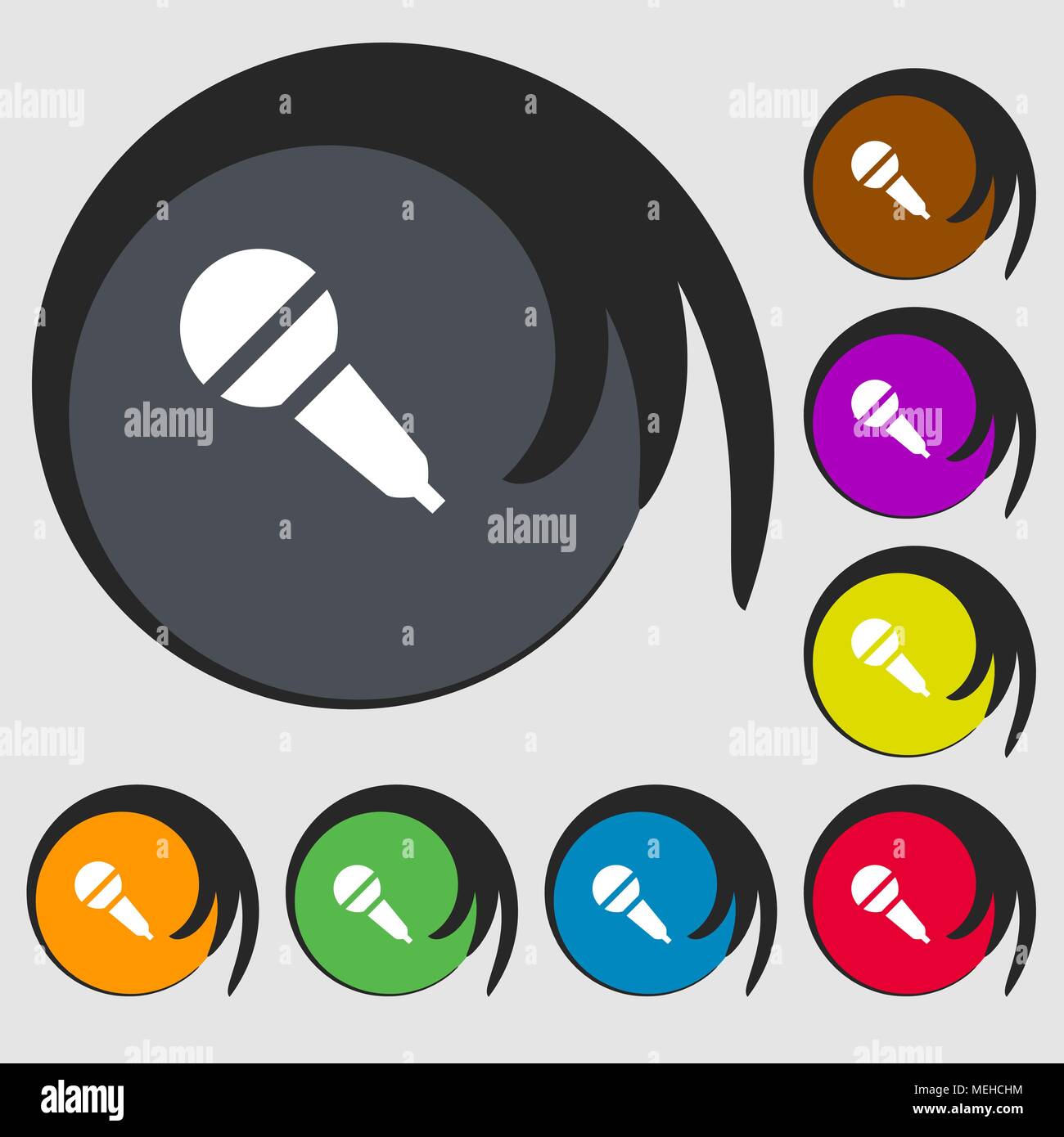 Microphone sign icon. Symbols on eight colored buttons. Vector ...