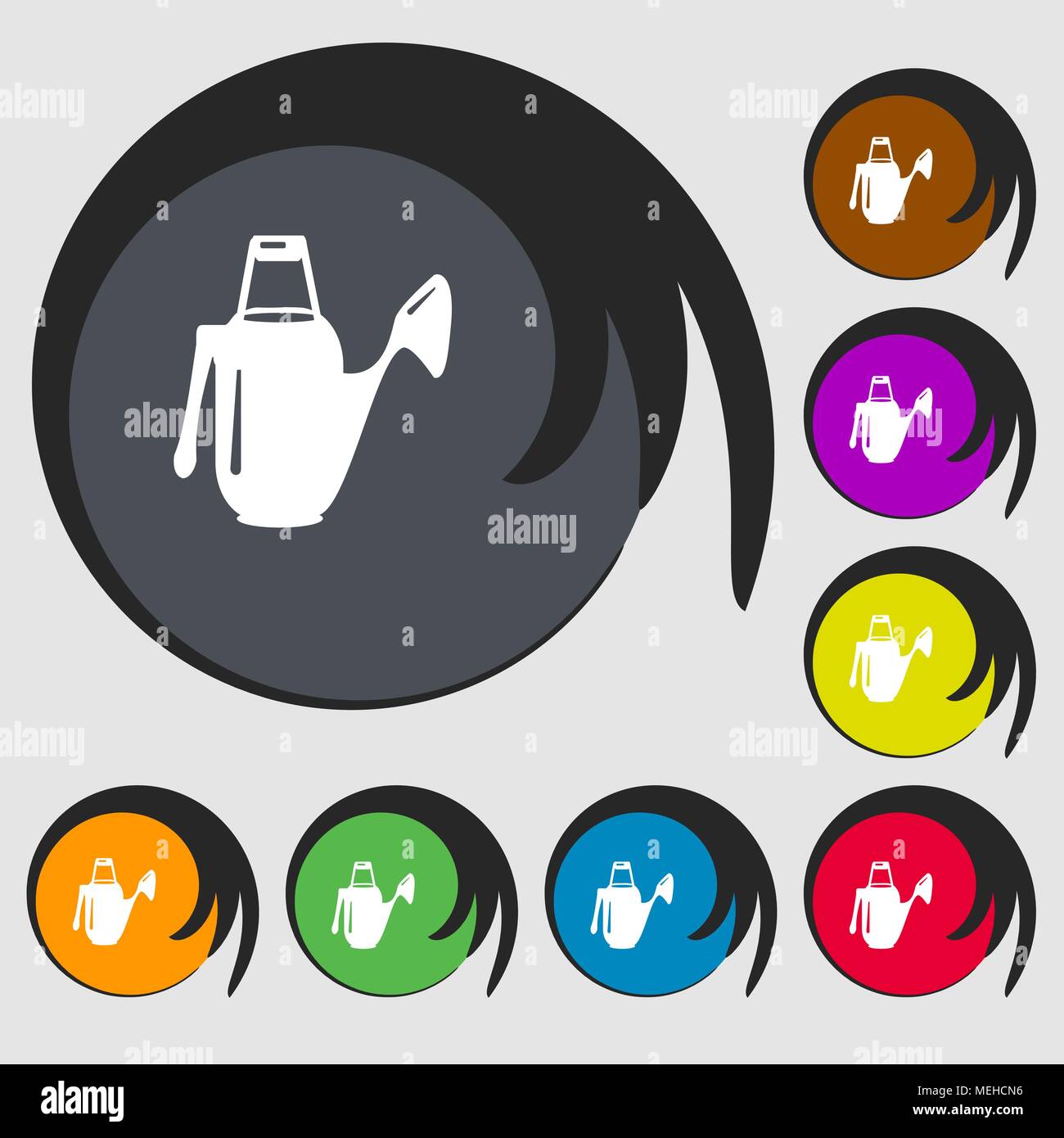 Watering can sign icon. Symbols on eight colored buttons. Vector ...