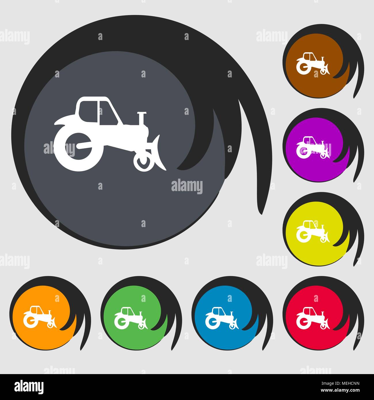 Tractor sign icon. Symbols on eight colored buttons. Vector ...
