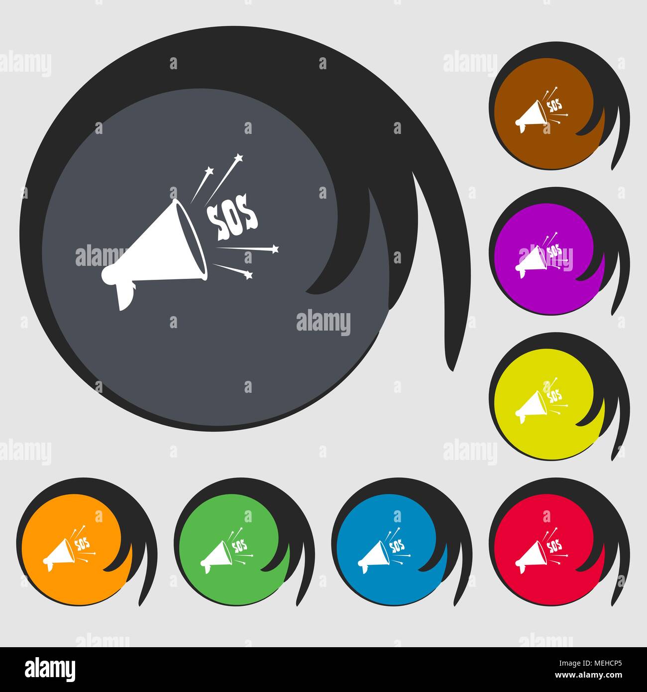 sos web speaker sign icon. Symbols on eight colored buttons. Vector ...