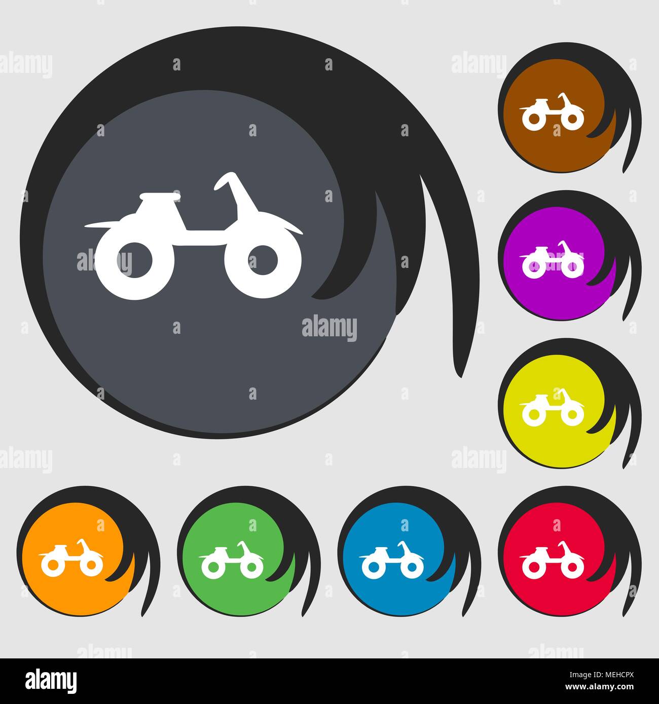 ATV sign icon. Symbols on eight colored buttons. Vector illustration ...