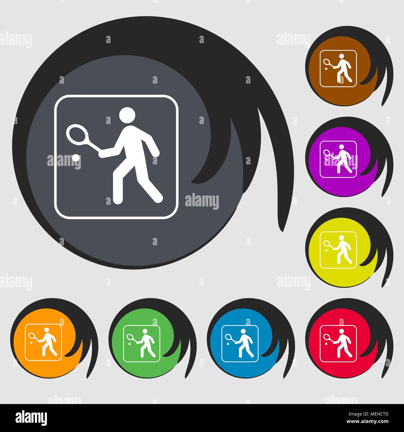 Tennis player sign icon. Symbols on eight colored buttons. Vector ...