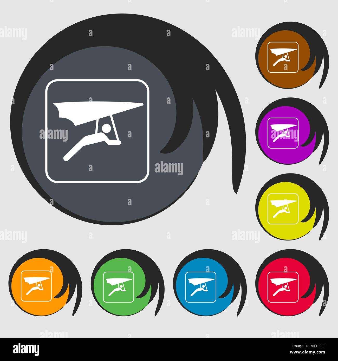 hang-gliding sign icon. Symbols on eight colored buttons. Vector ...