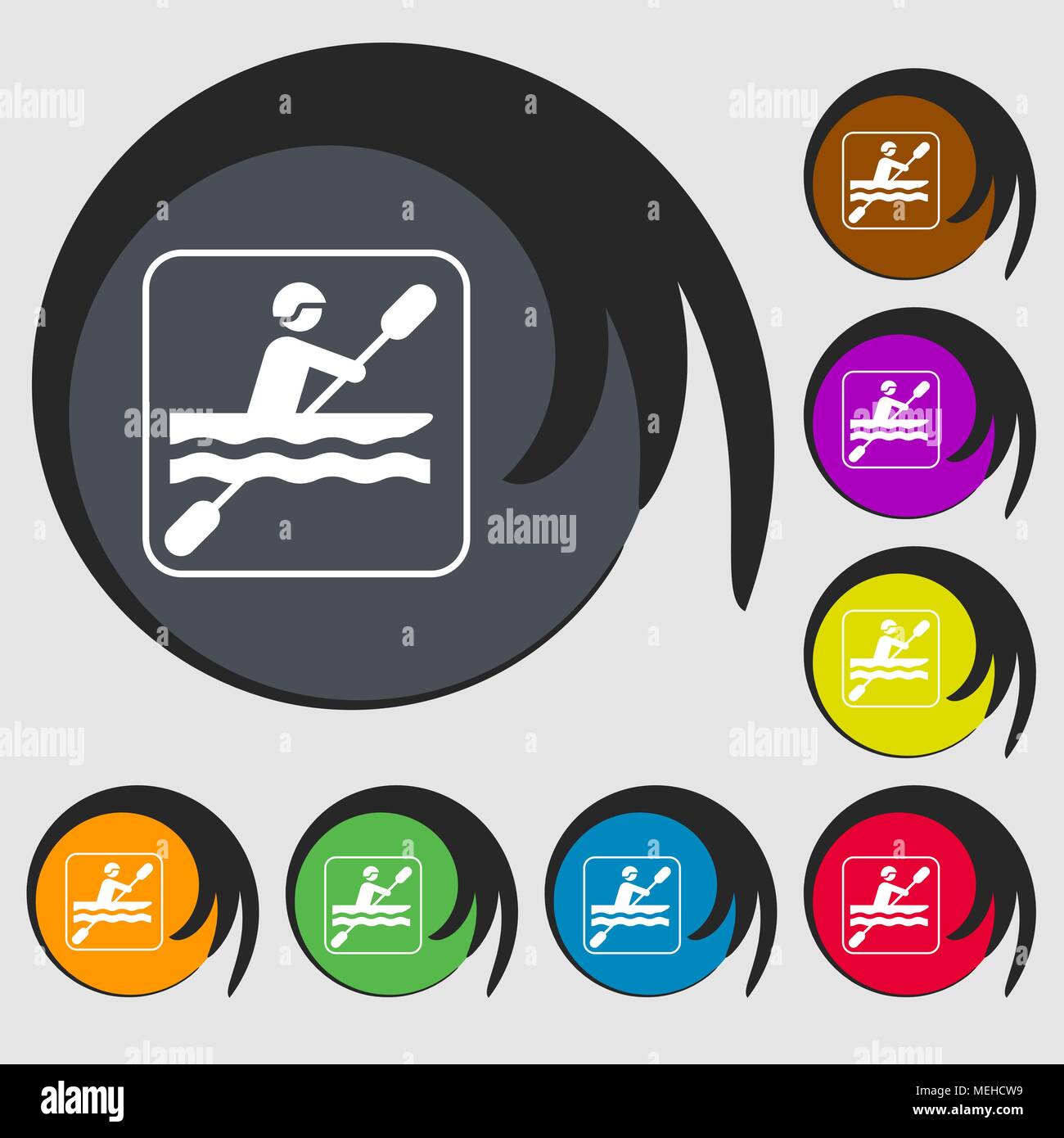 canoeing sign icon. Symbols on eight colored buttons. Vector ...