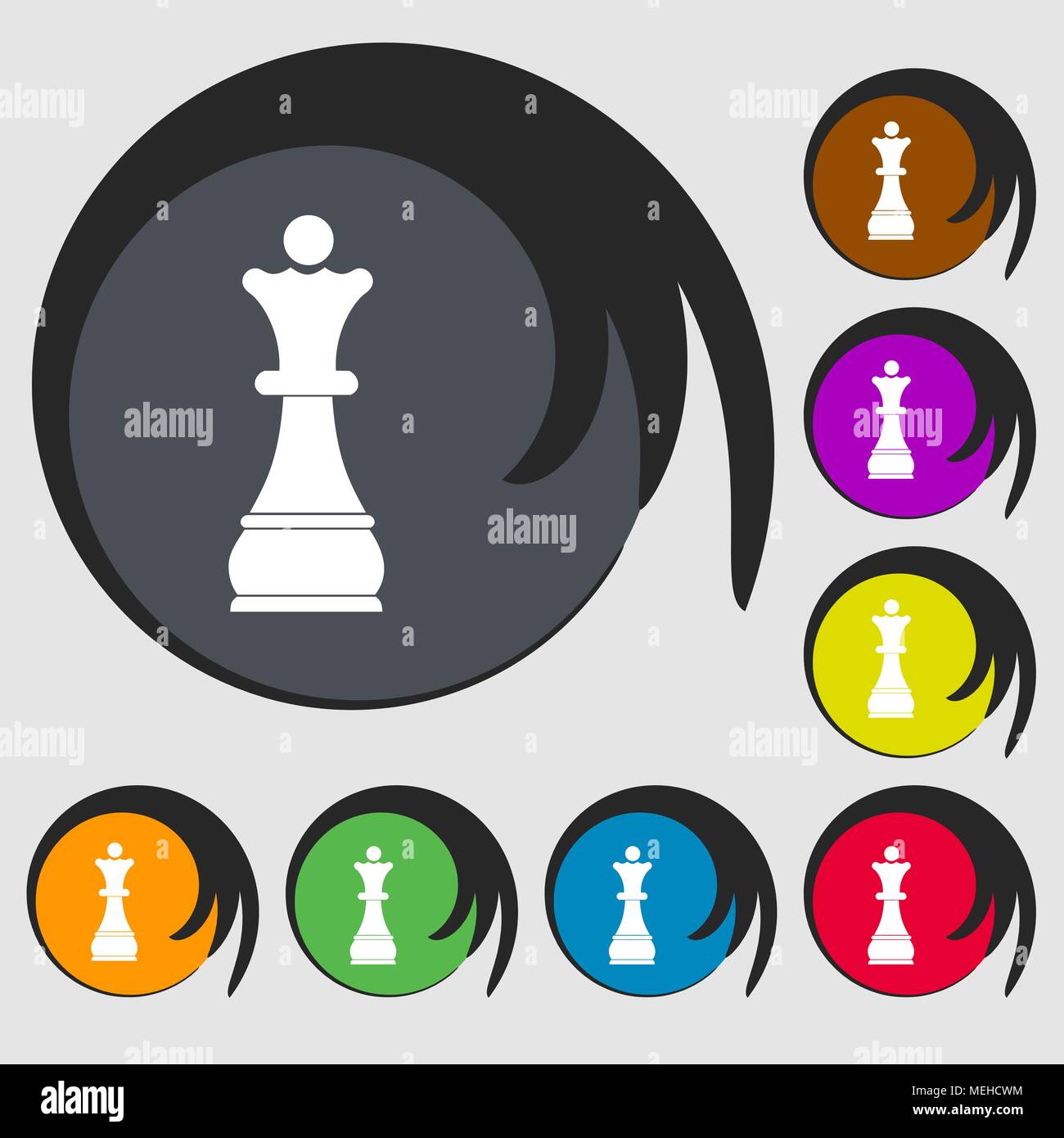 Chess Queen sign icon. Symbols on eight colored buttons. Vector ...