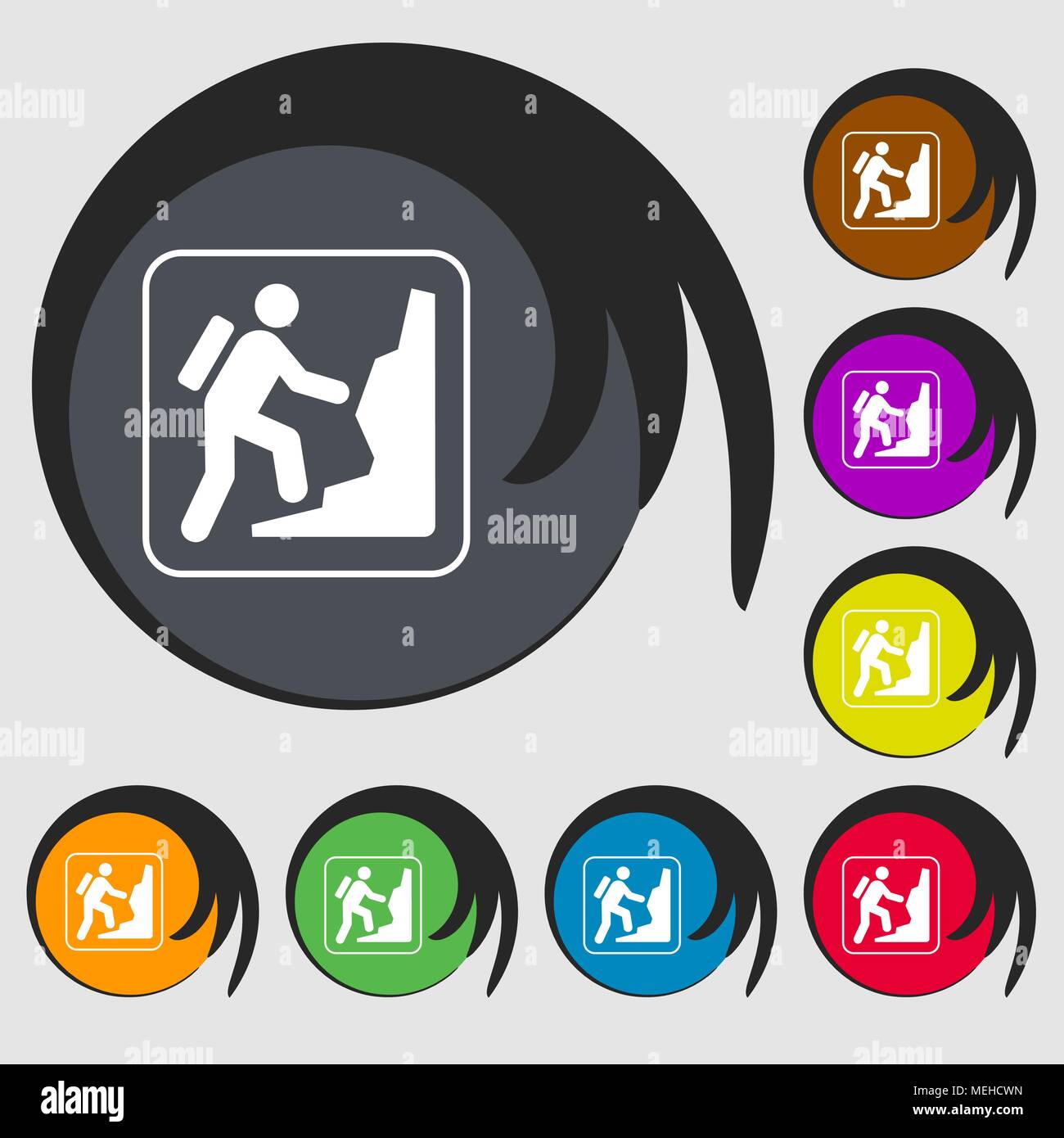 rock climbing sign icon. Symbols on eight colored buttons. Vector ...