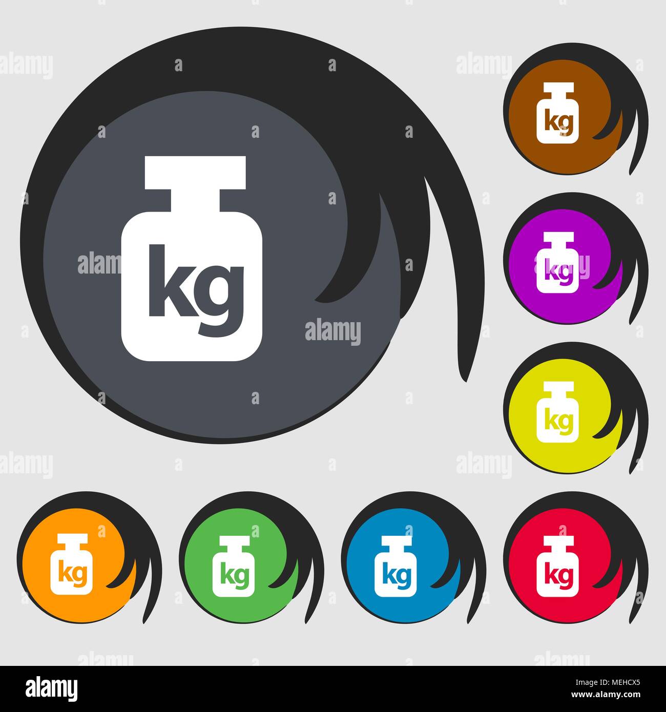 Weight sign icon. Symbols on eight colored buttons. Vector illustration ...