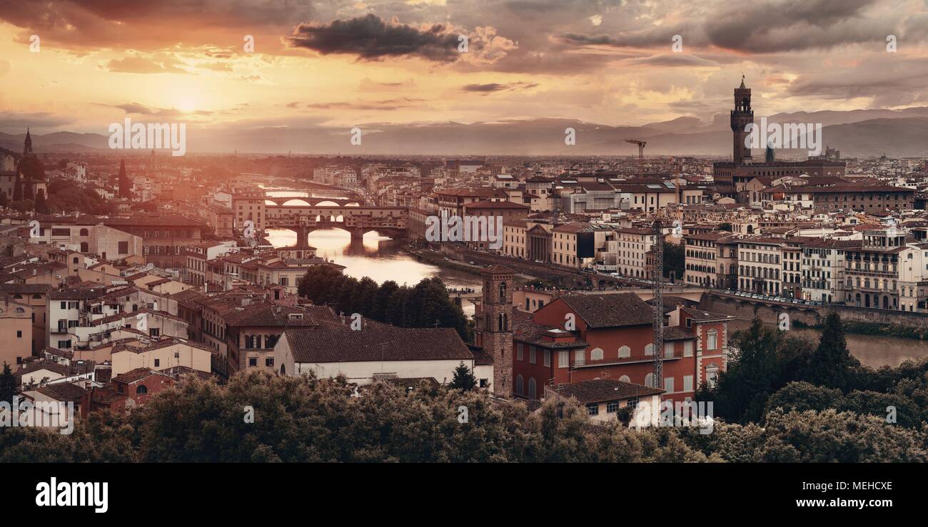 Florence skyline viewed from Piazzale Michelangelo at sunset Stock ...