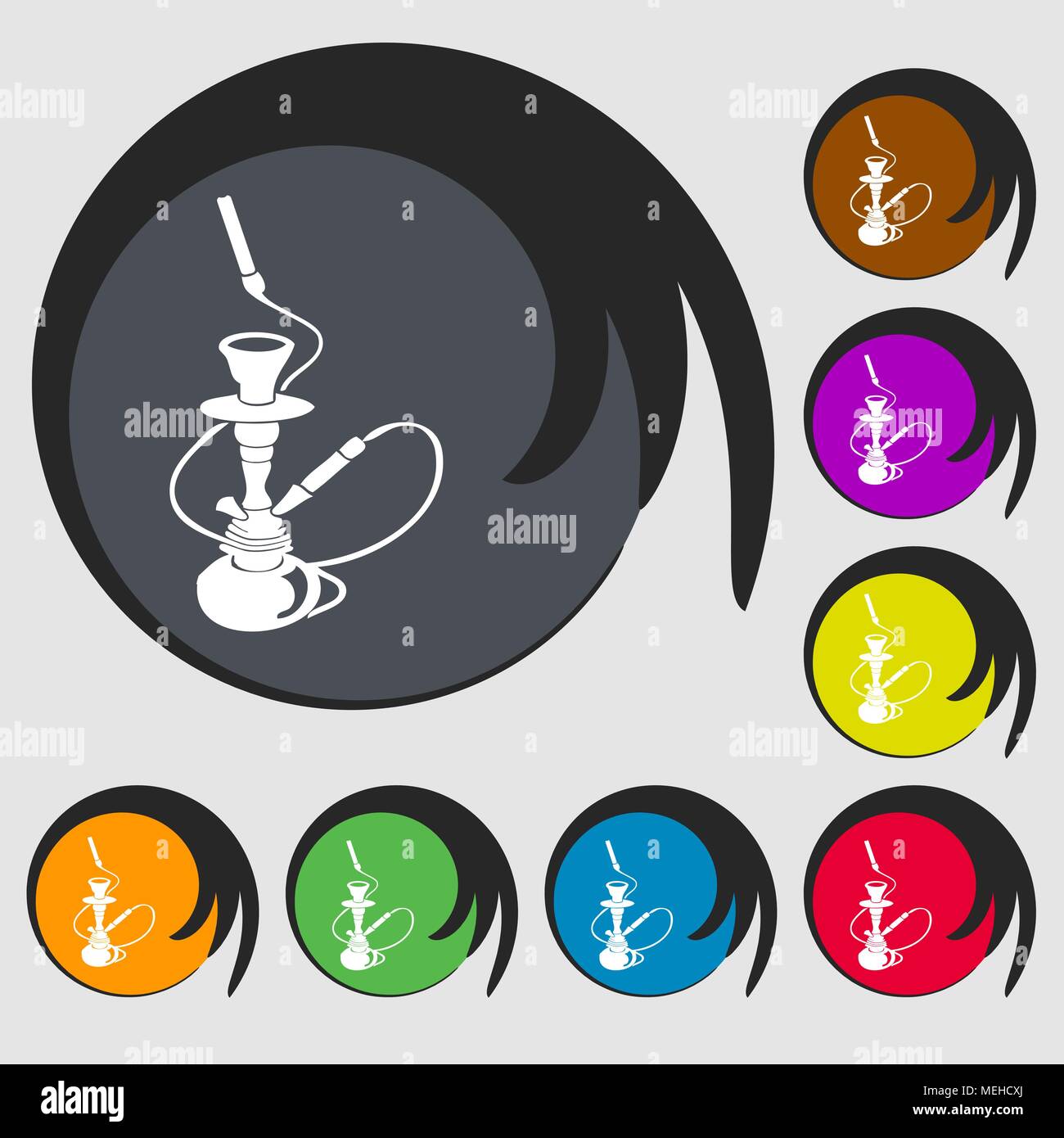 Hookah sign icon. Symbols on eight colored buttons. Vector illustration ...