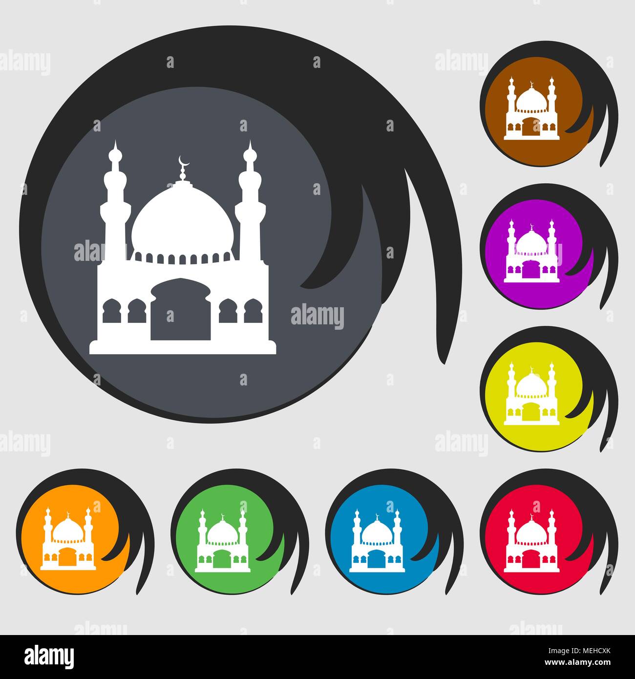 Turkish architecture, mosque sign icon. Symbols on eight colored ...