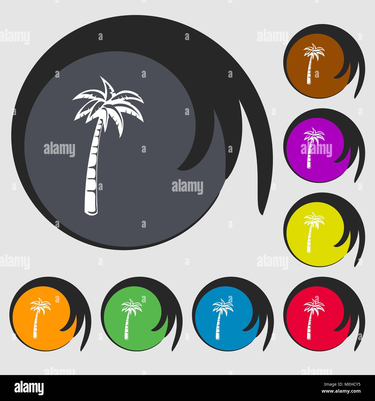 Palm sign icon. Symbols on eight colored buttons. Vector illustration ...