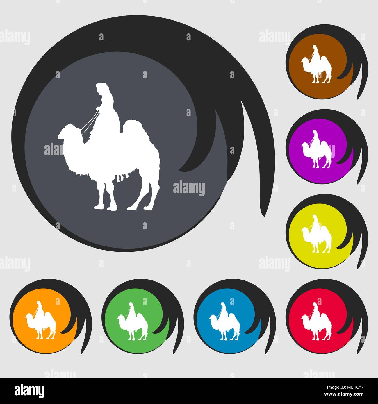 Camel sign icon. Symbols on eight colored buttons. Vector illustration ...