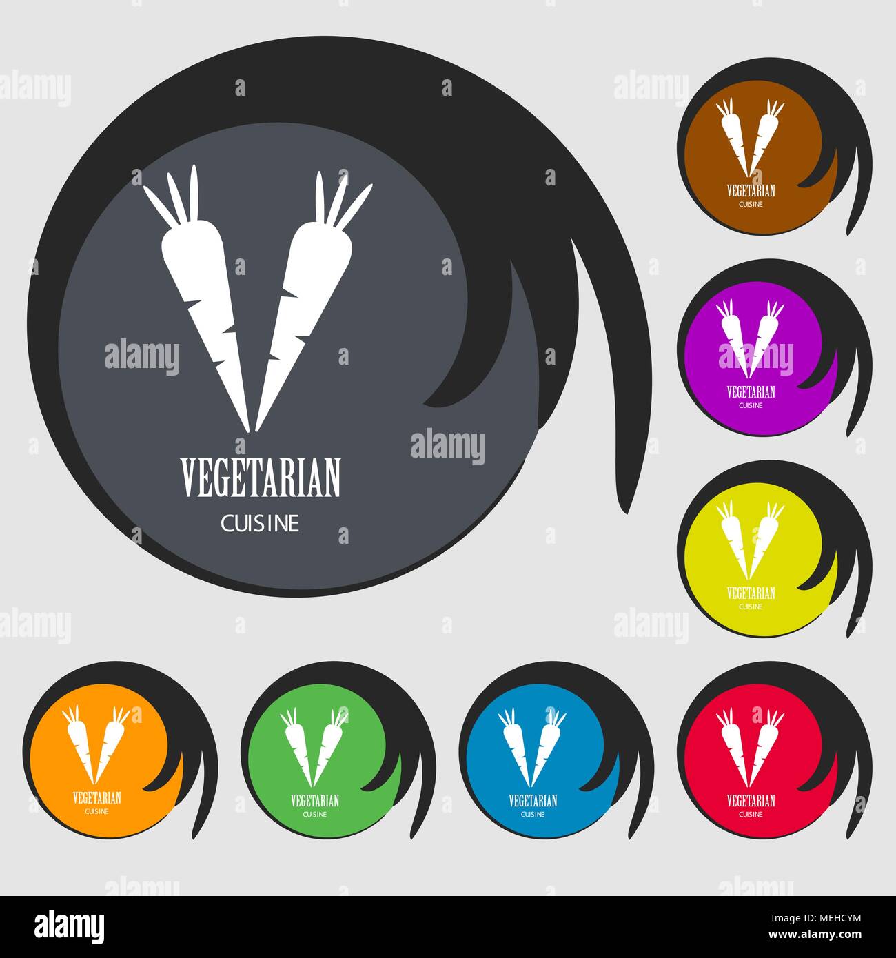 vegetarian cuisine sign icon. Symbols on eight colored buttons. Vector ...