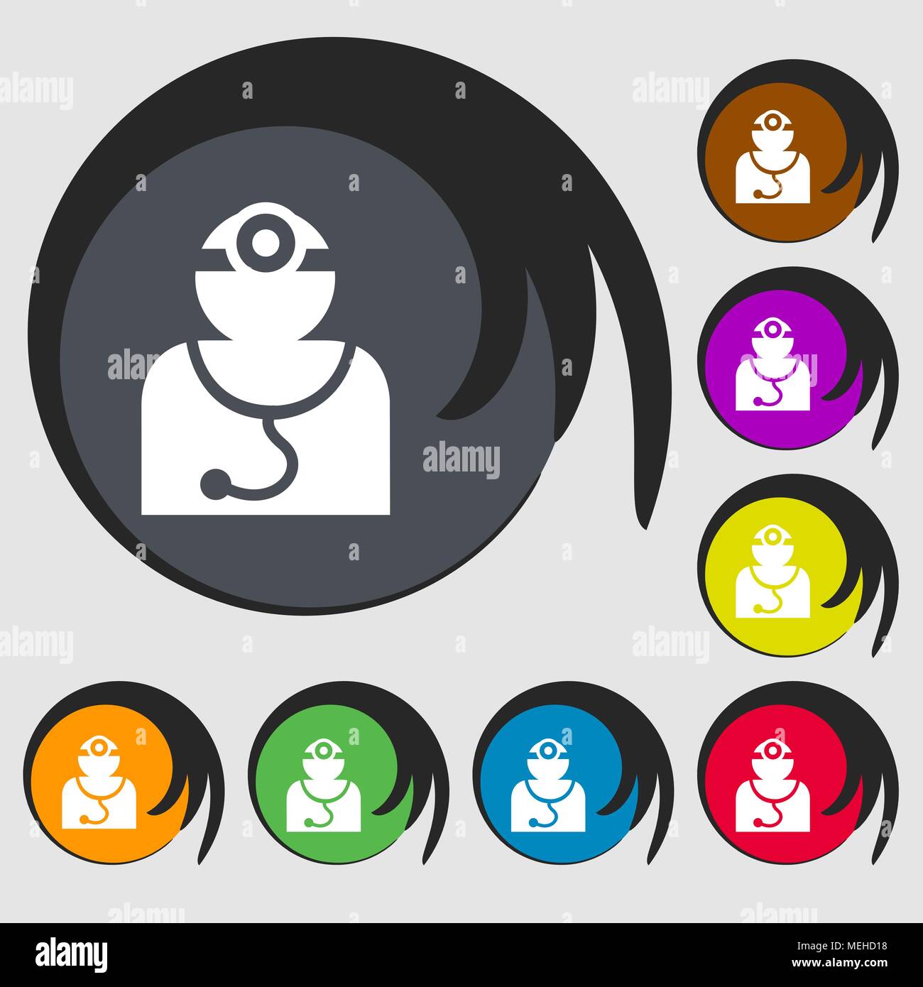 Doctor with stethoscope around his neck sign icon. Symbols on eight ...