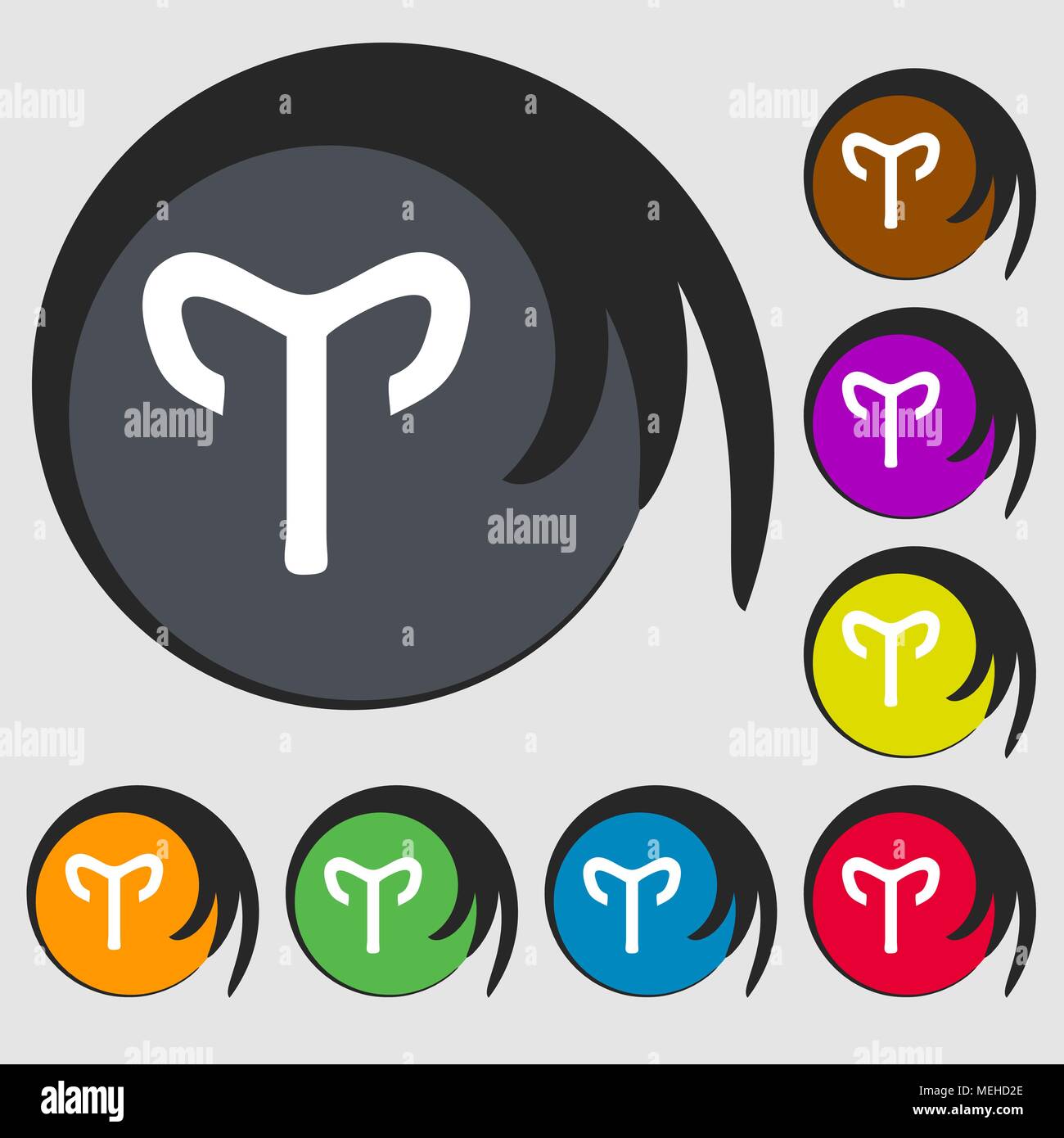 Decorative Zodiac Aries sign icon. Symbols on eight colored buttons ...