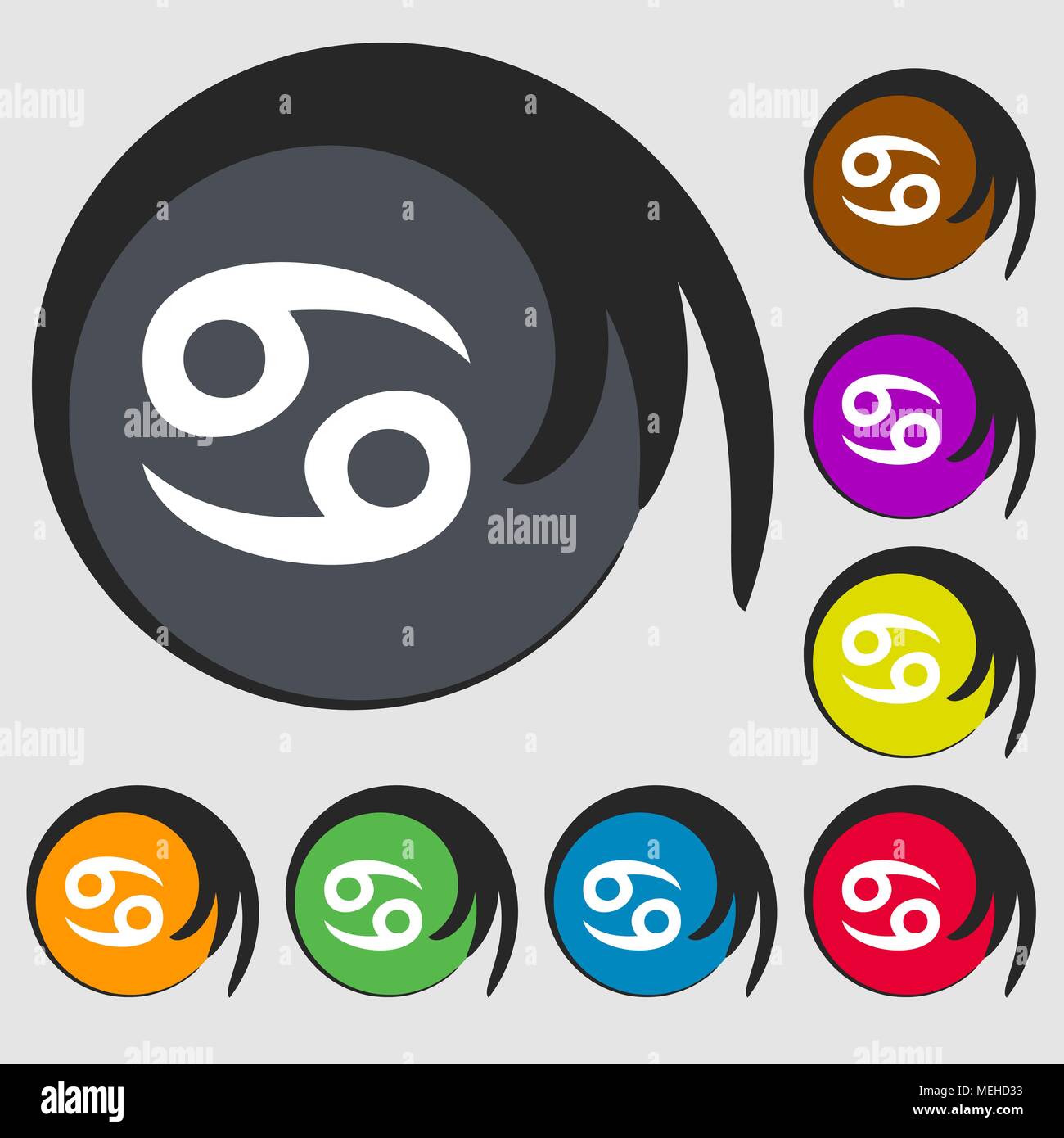 zodiac Cancer sign icon. Symbols on eight colored buttons. Vector ...