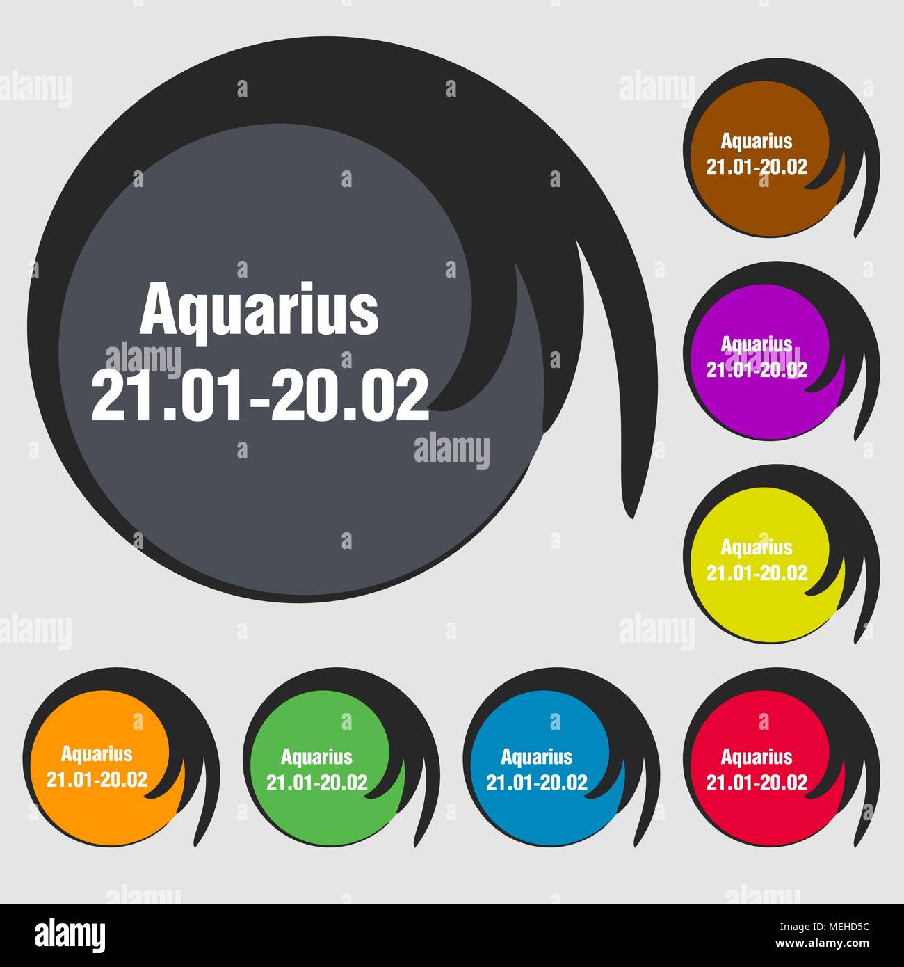 Aquarius sign icon. Symbols on eight colored buttons. Vector ...