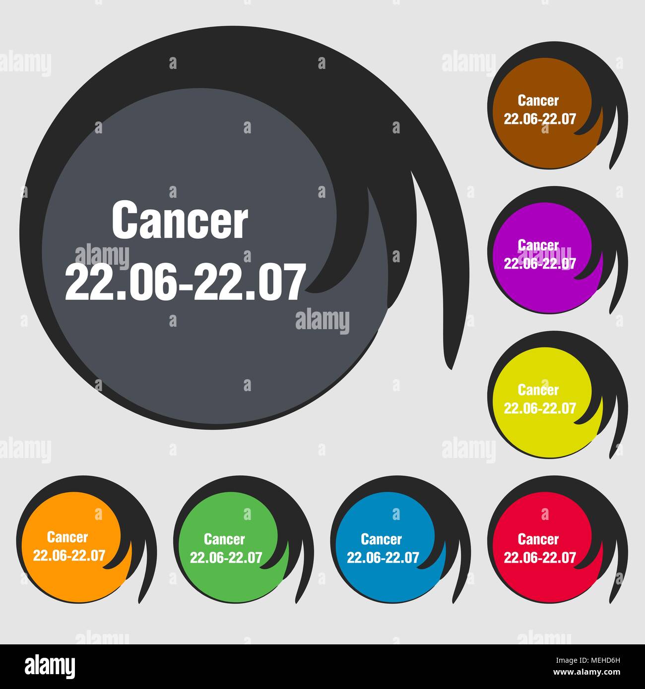 zodiac Cancer sign icon. Symbols on eight colored buttons. Vector ...