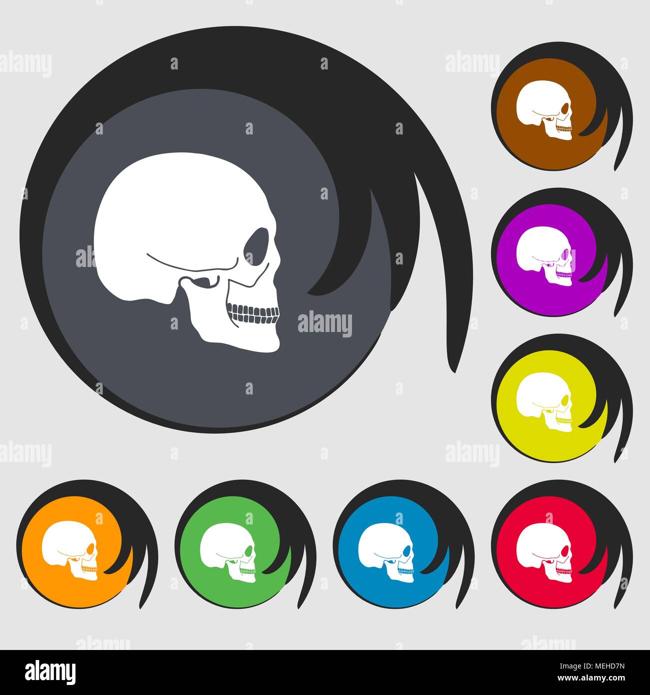 Skull sign icon. Symbols on eight colored buttons. Vector illustration ...